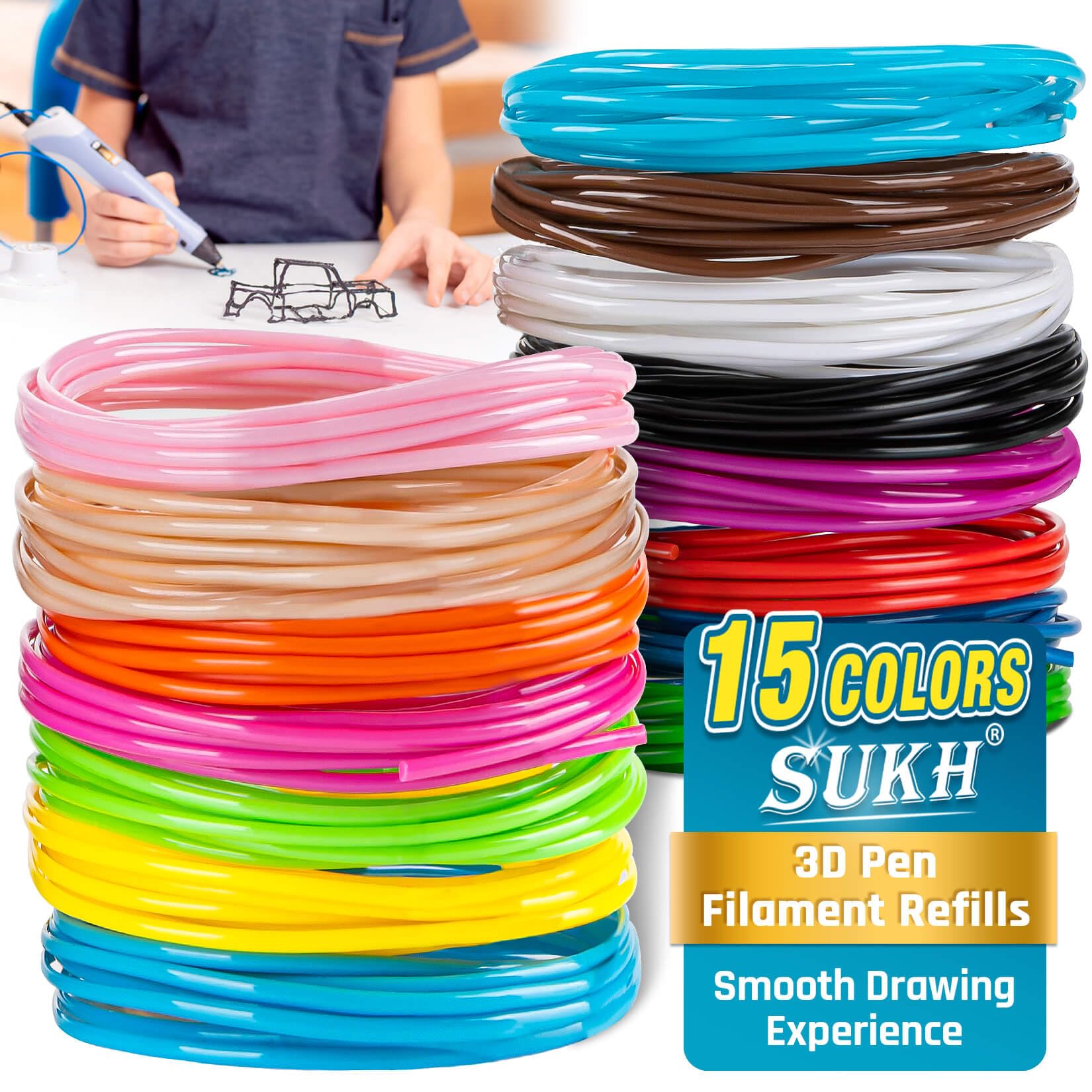Amazon.com: Sukh 15 Colors 3D Pen Filament Refills - 1.75mm 3D Pen PLA ...