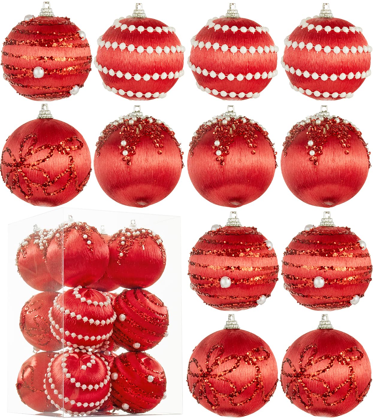 Amazon.com: Red Satin Christmas Balls, Silk Christmas Tree Hanging ...