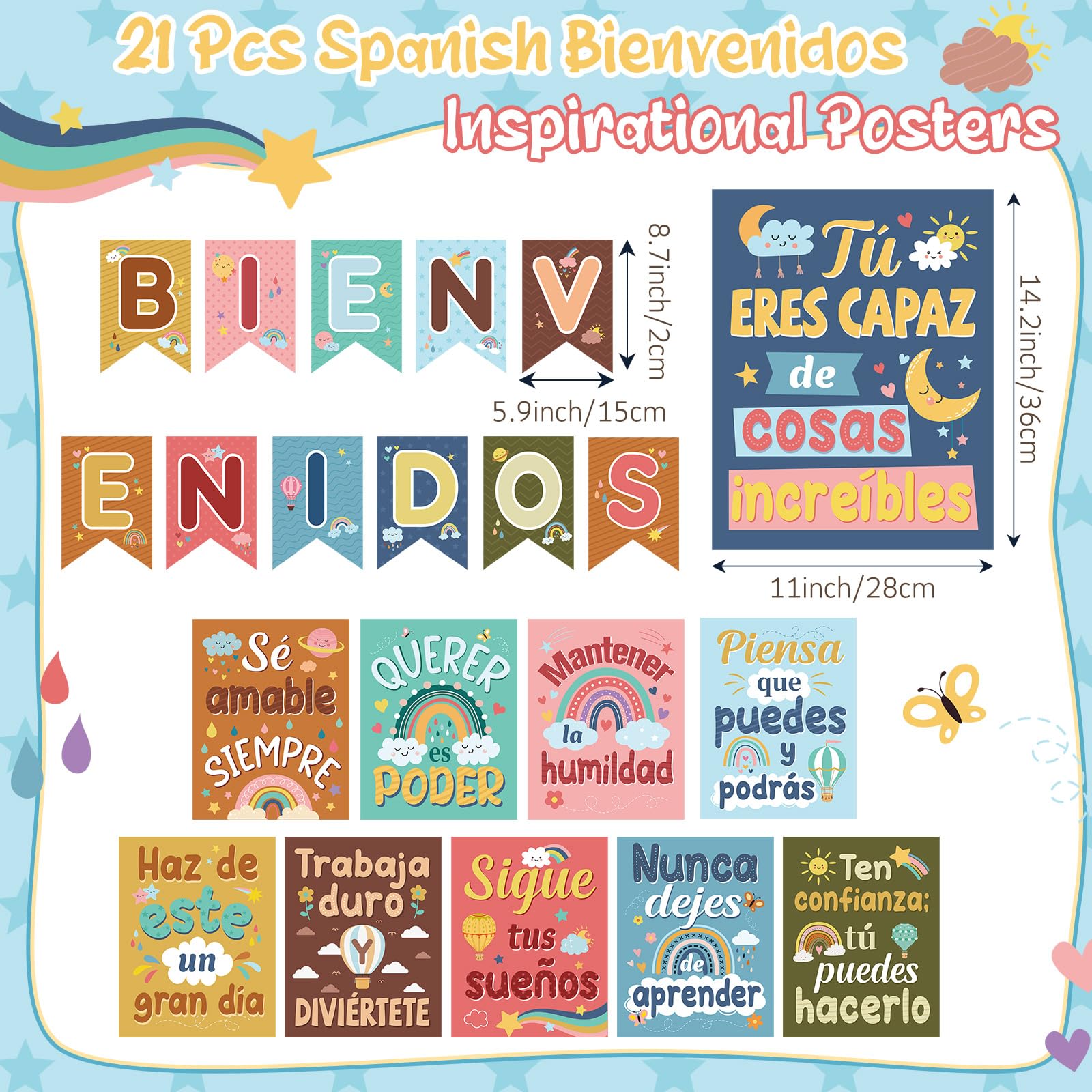 Snapklik.com : 21 Pcs Spanish Posters Bulk Bienvenidos Motivational ...