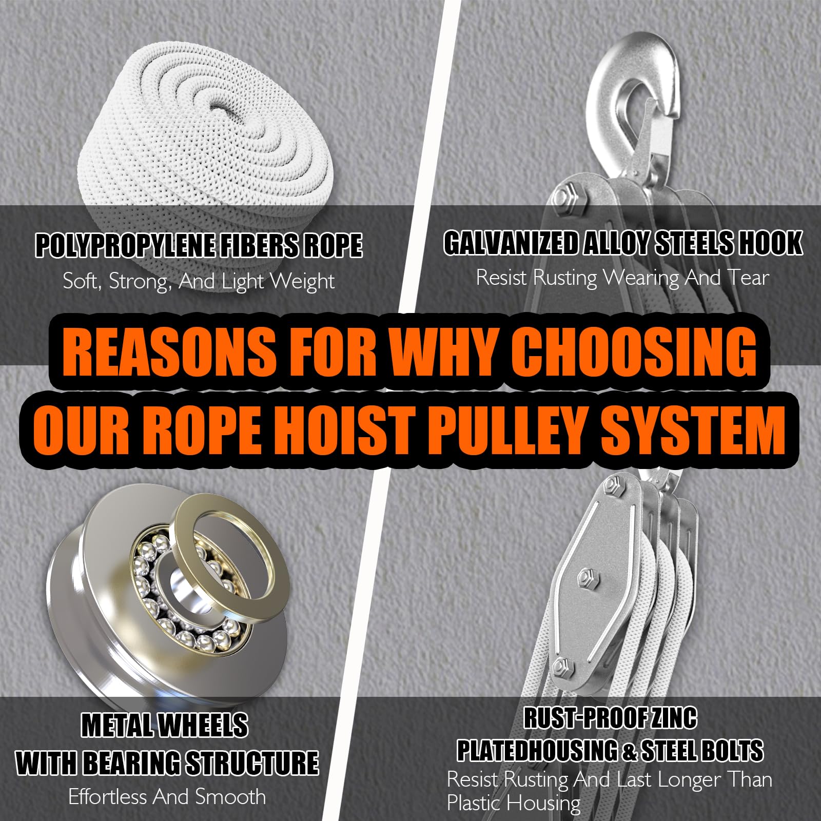 Snapklik.com : Rope Hoist Pulley System, 2200LB Pulley Block And Tackle ...