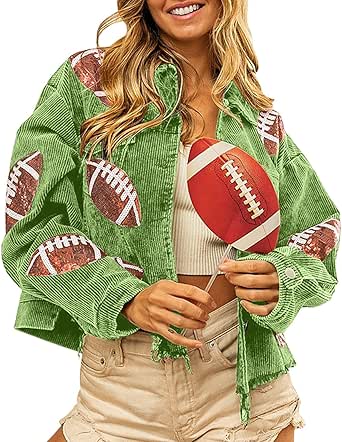 Amazon.com: Womens Corduroy Cropped Shacket Jacket Fashion Football ...