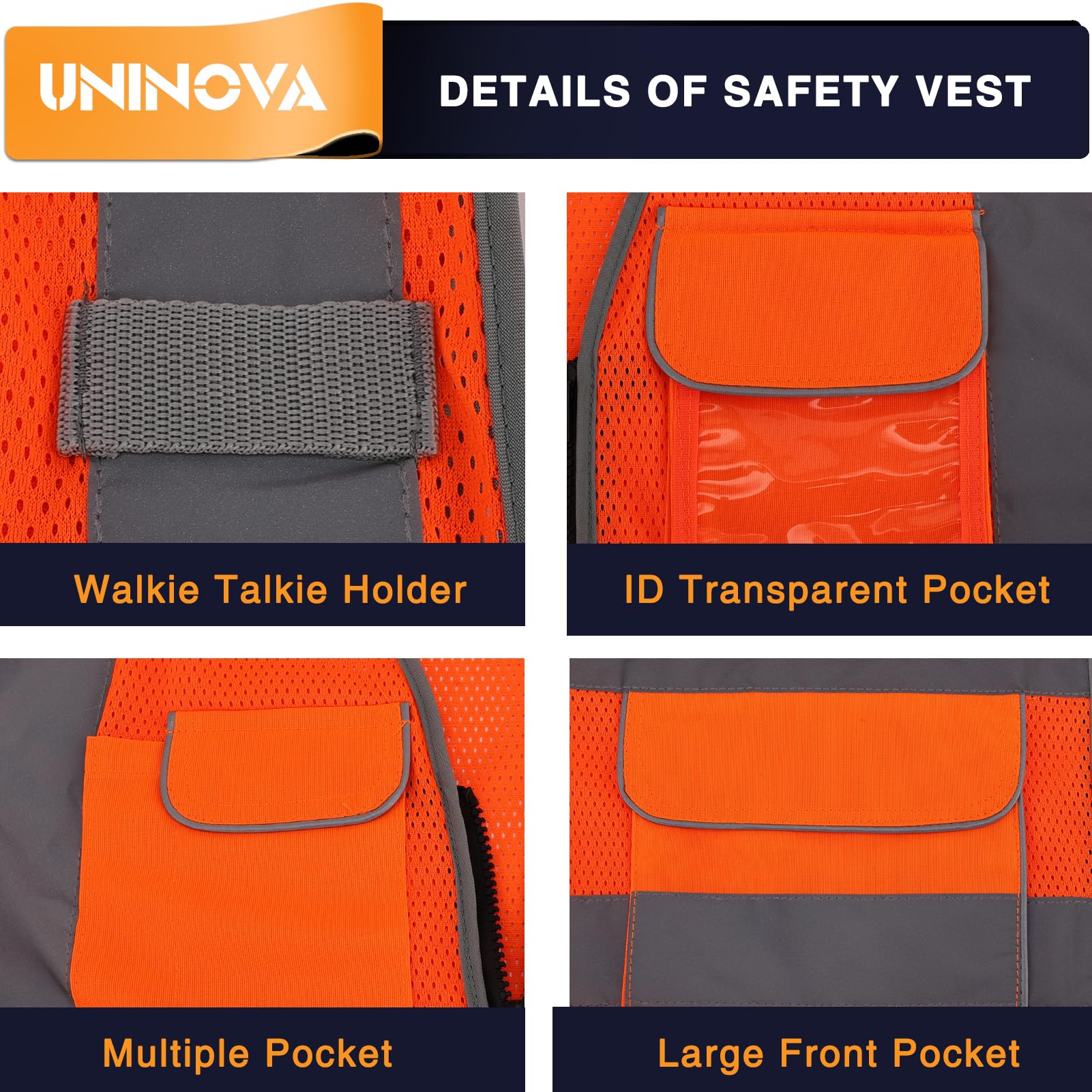 Snapklik.com : UNINOVA High Visibility Safety Vest - Multi Pockets ...