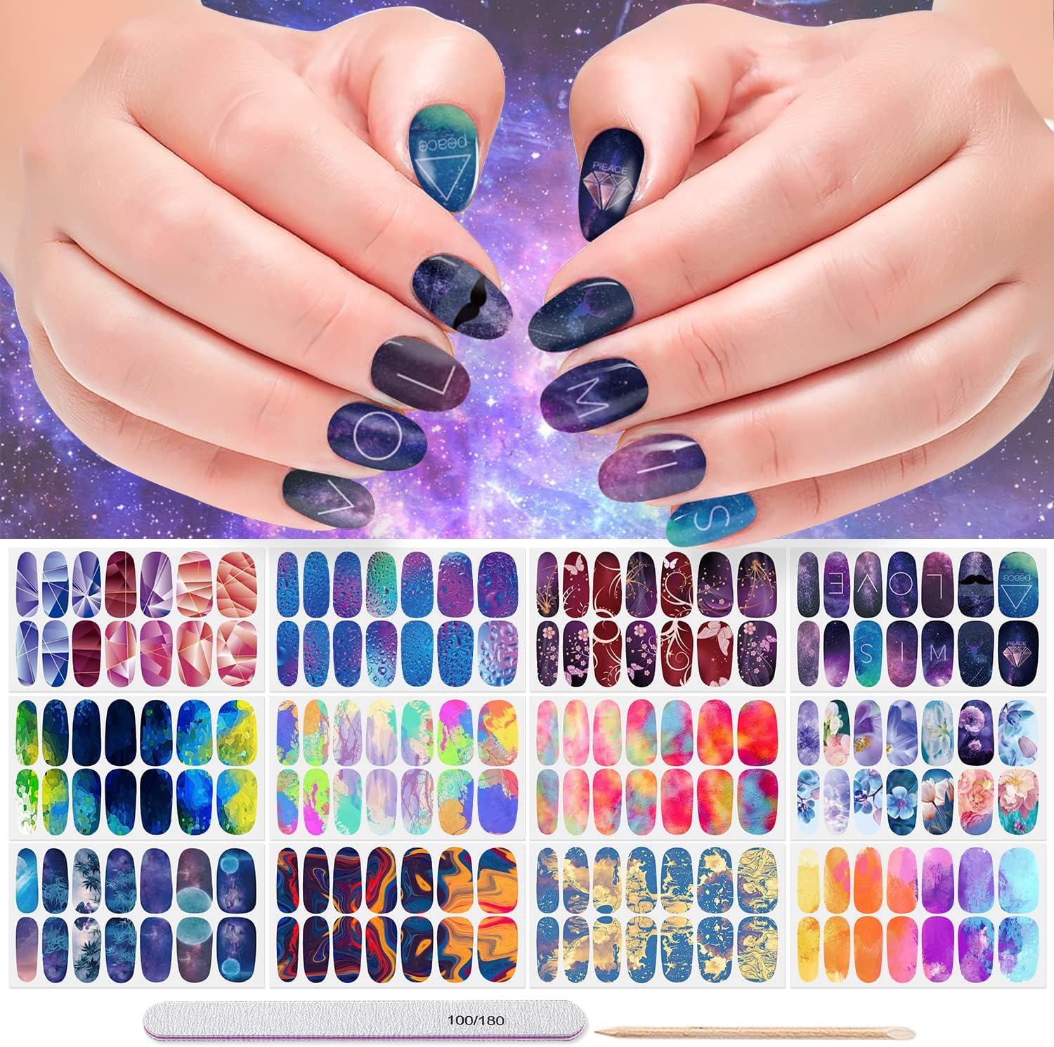 Amazon.com: DANNEASY 12 Sheets Full Nail Wraps Color Nail Polish ...