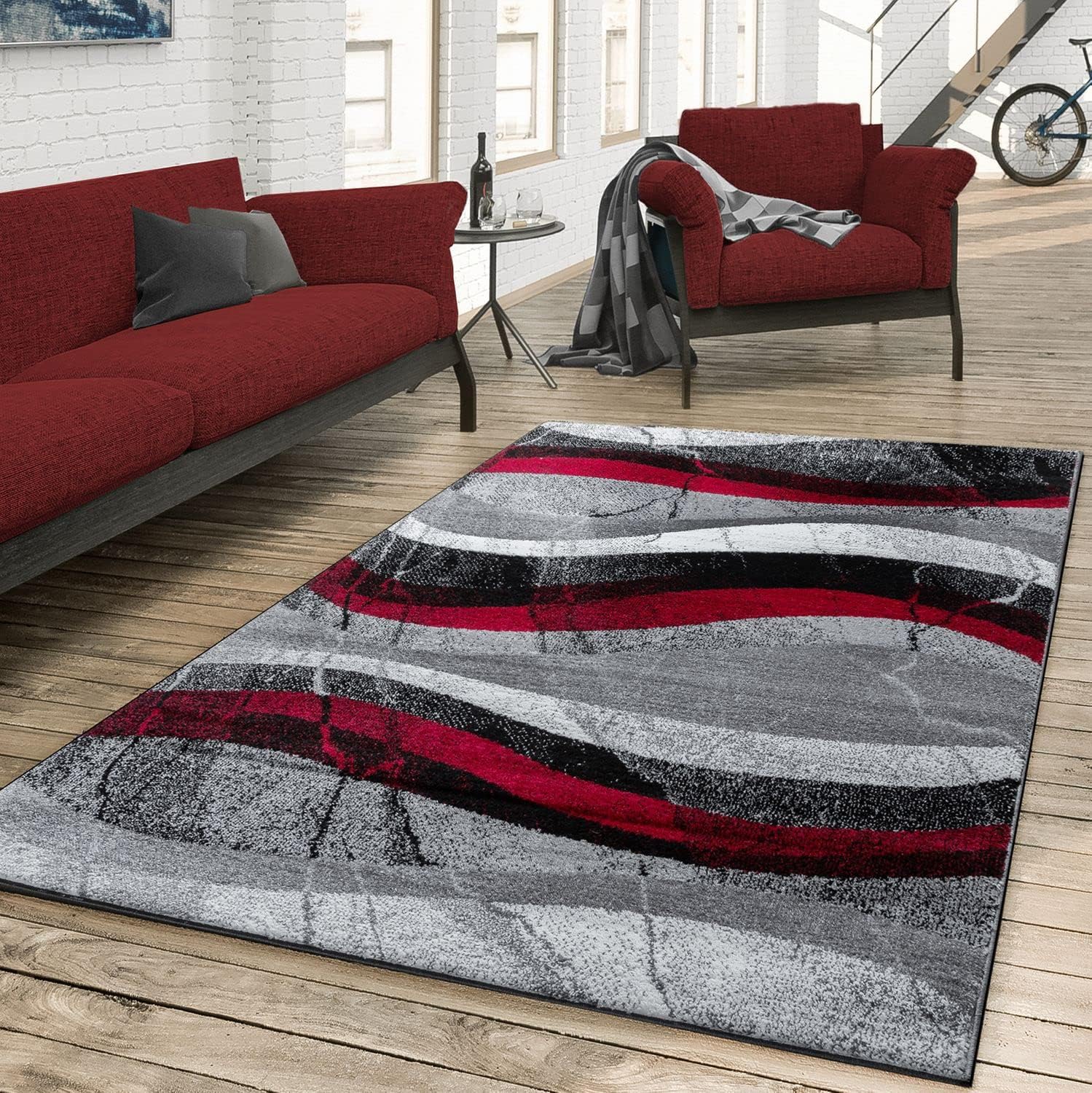 Amazon.com: Masada Rugs, Modern Contemporary Mat Area Rug, Red Grey ...