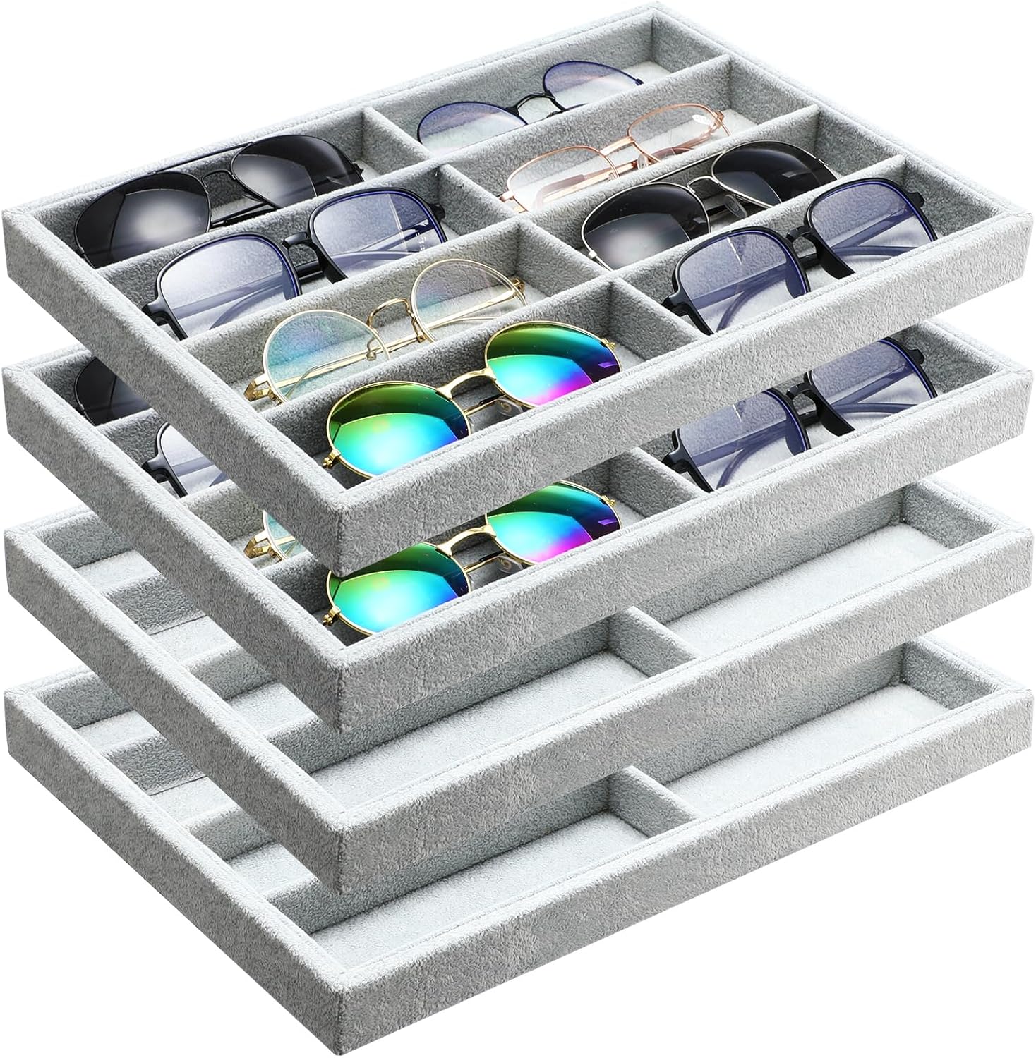 Amazon.com: Batiyeer 4 Pcs Sunglasses Organizer Storage Tray 8 Grids ...
