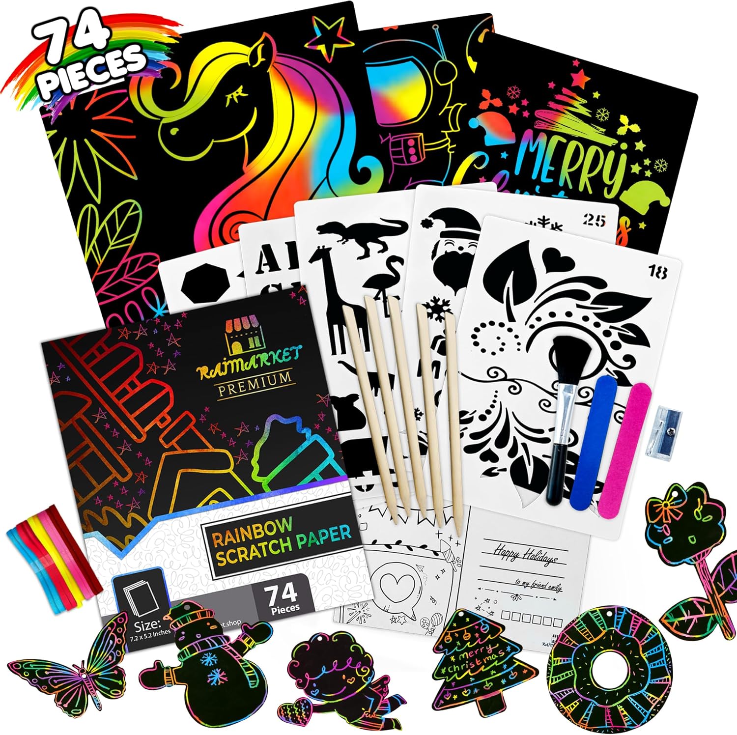 Raimarket Scratch Paper Art for Kids 74 Pcs, Rainbow Magic Boards Sheet ...