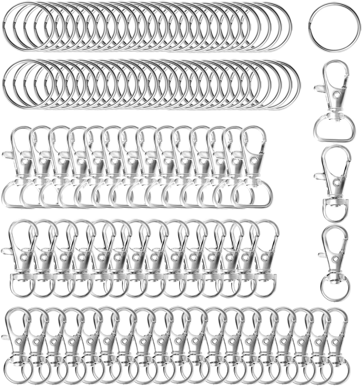Amazon.com: 100pcs Swivel Snap Hooks with Split Key Rings Premium Metal ...