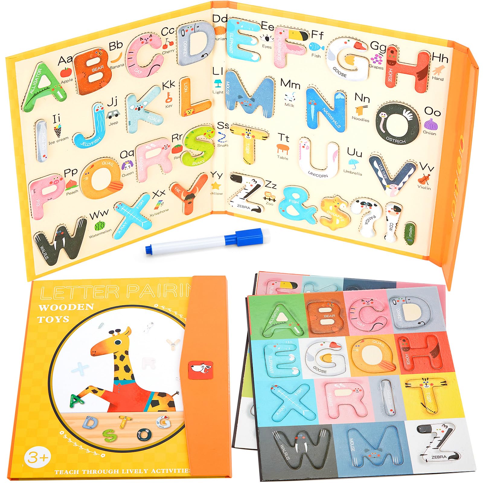 Amazon.com: TBFUNNY Wooden Magnetic Letters with Book, Alphabet Magnets ...