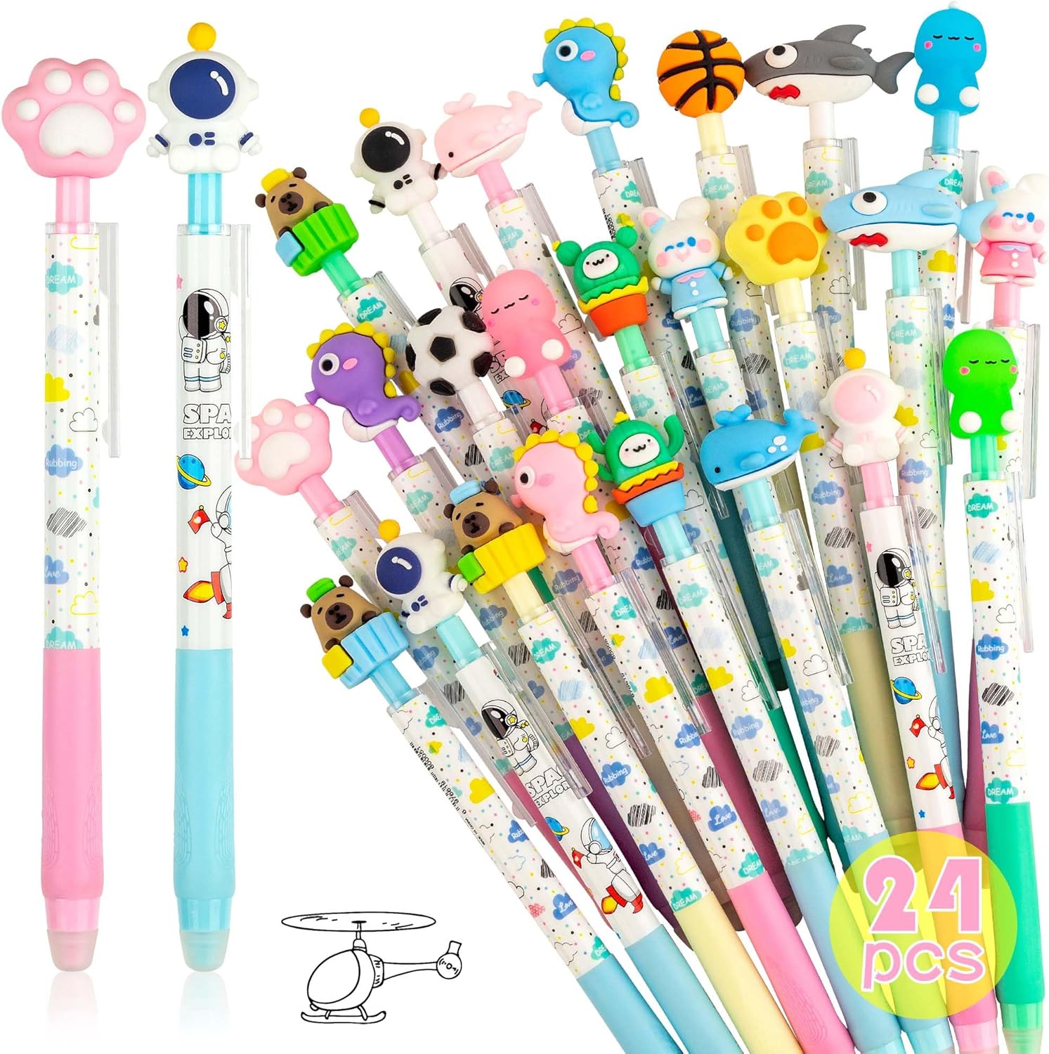Amazon.com: Yuechen Cute Erasable Gel Pens - 24 Fun Retractable Blue 0. ...