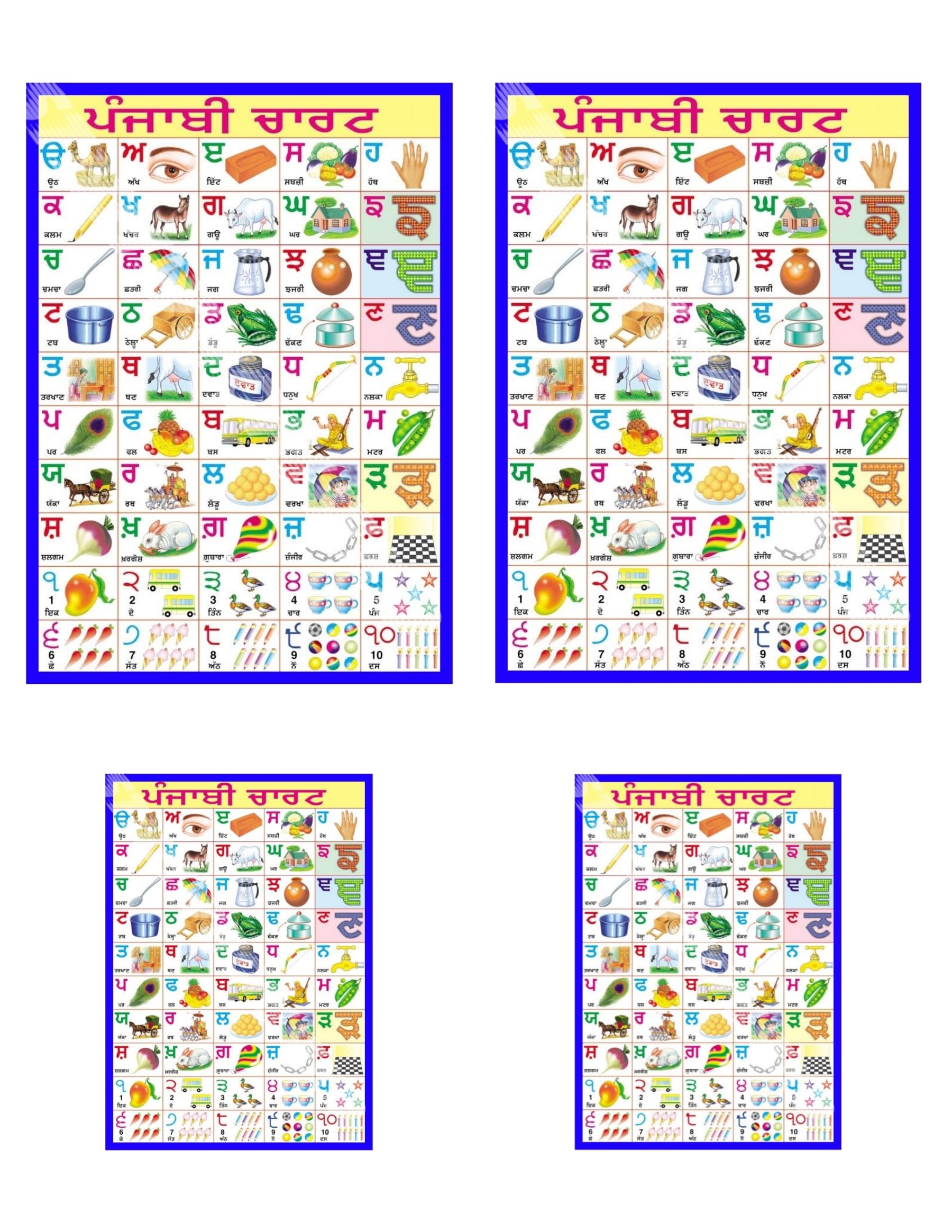 Punjabi Alphabet Chart Sticker Pack of 4 (8×10 & 4×7 INCH) | gurmukhi ...