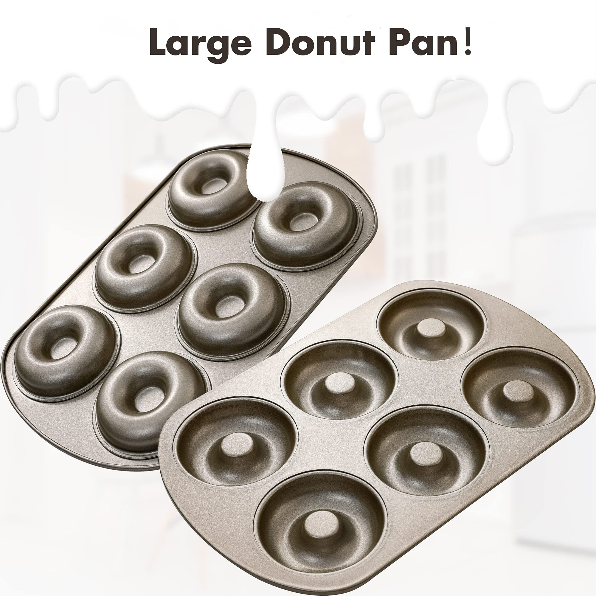 6 Cavity Nonstick Donut Pan, 2 Size Donut Baking Molds, Carbon Steel ...