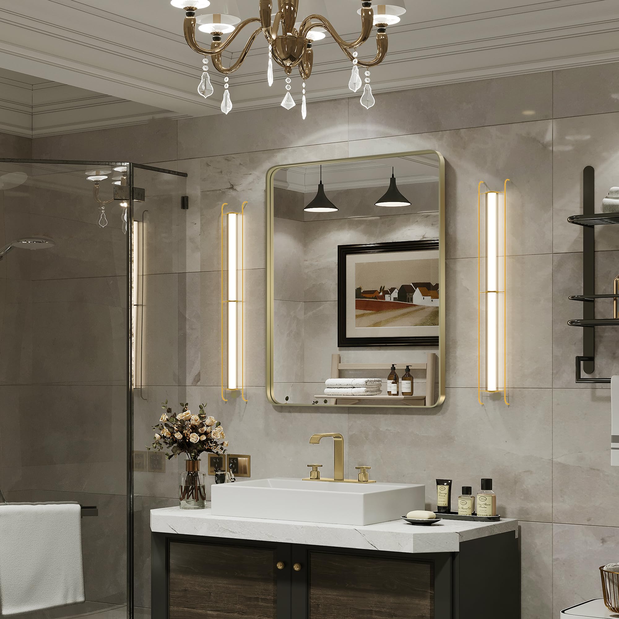 Snapklik.com : Wanzvisk Gold Framed Mirrors For Bathroom,30 X 36 Inch ...