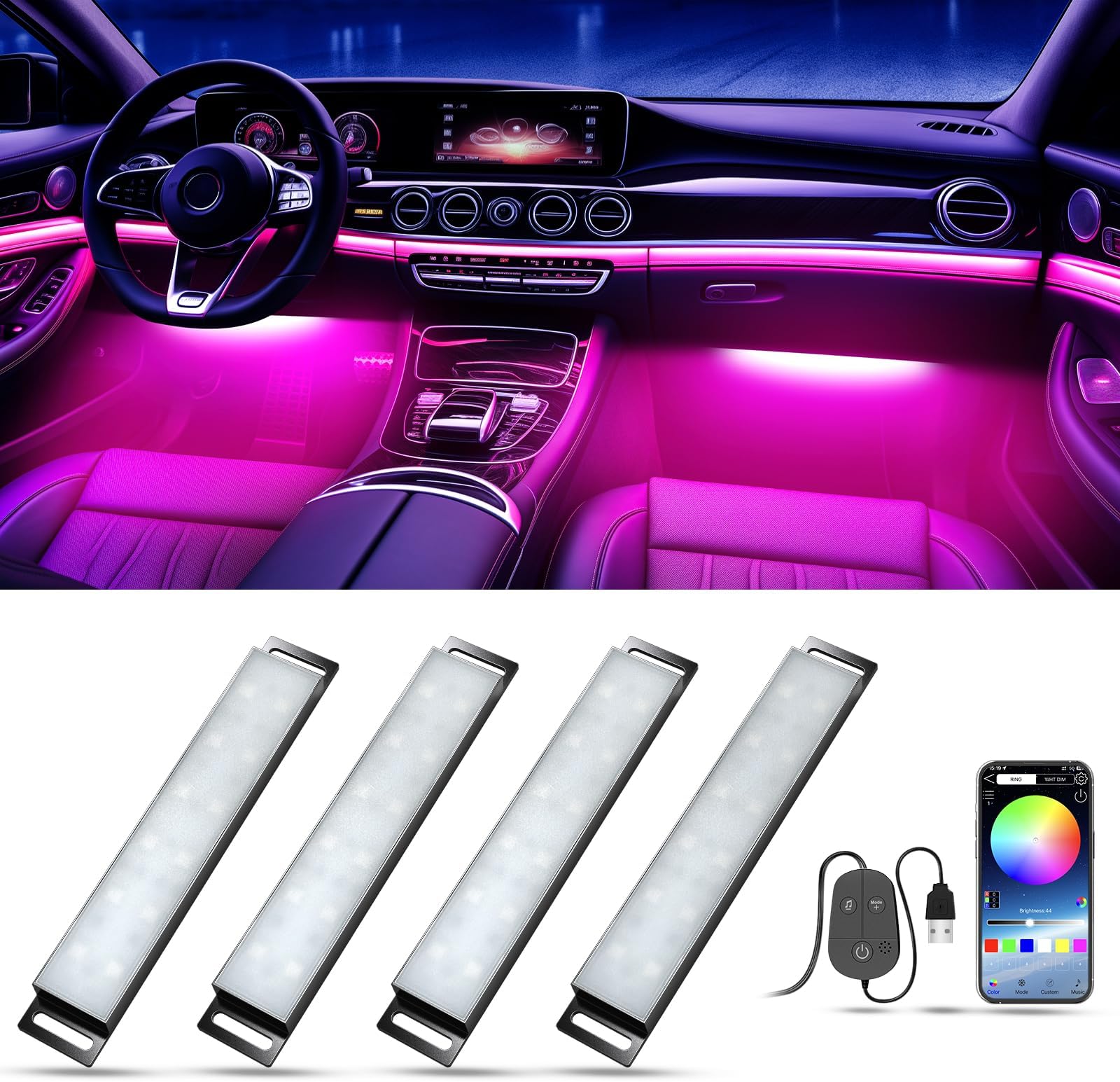 Amazon.com: Car LED Strip Lights Christmas, 4Pcs 48 LED Interior Lights ...
