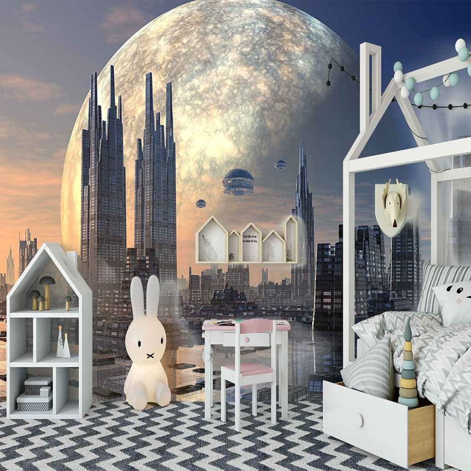 Space City Tapet Fototapete 3D Effekt Kinderzimmer Deko Abstrakter
