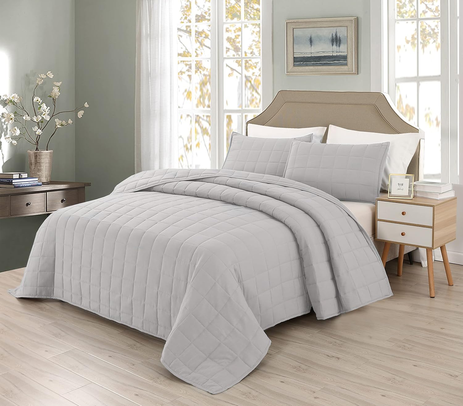 Amazon.com: EMME Light Grey Quilt Set Twin Size 2 Pieces (66x90 inches ...