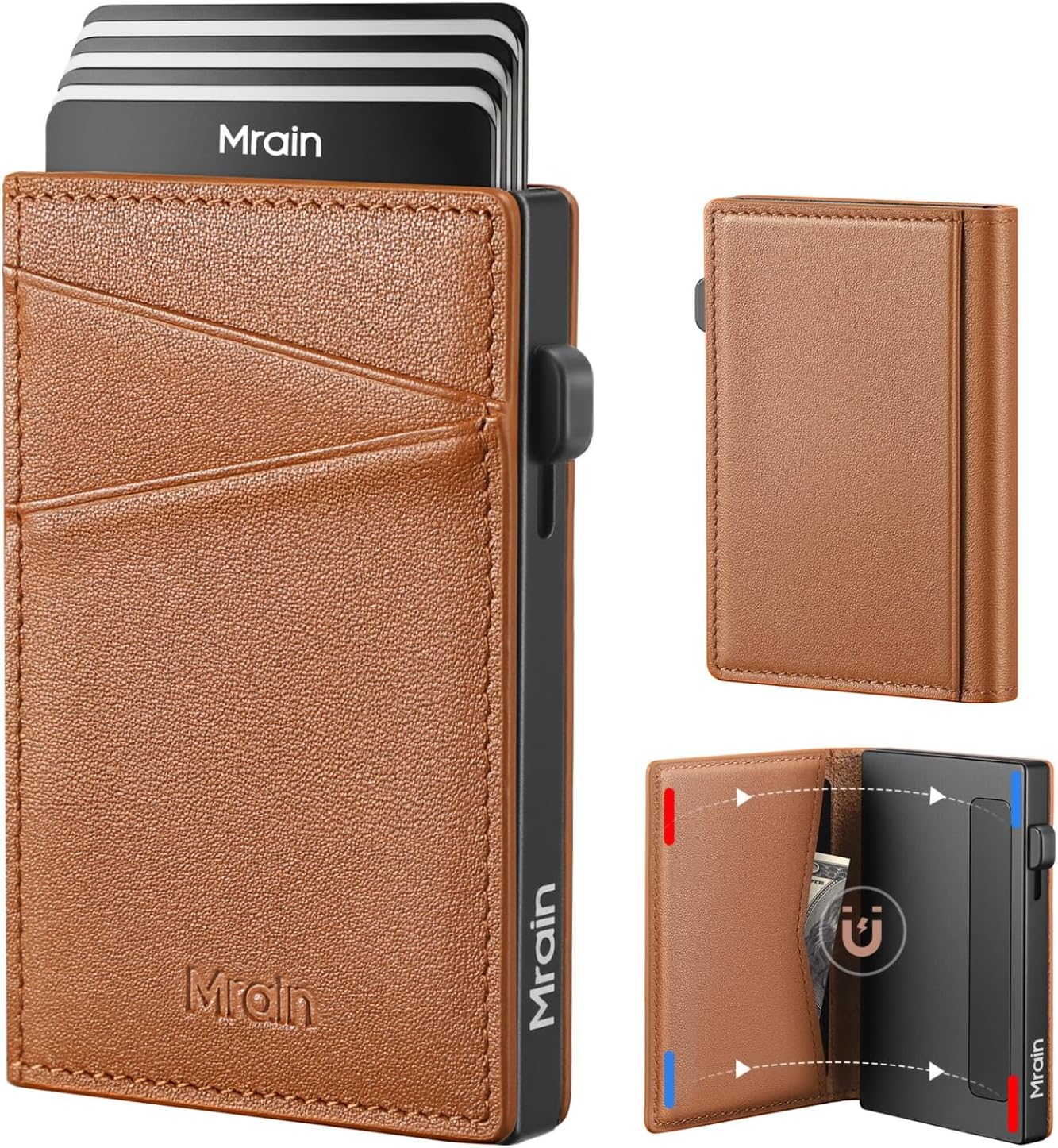 Amazon.com: Mrain Men's Slim Premium Leather Wallet Pop Up Card Holder ...