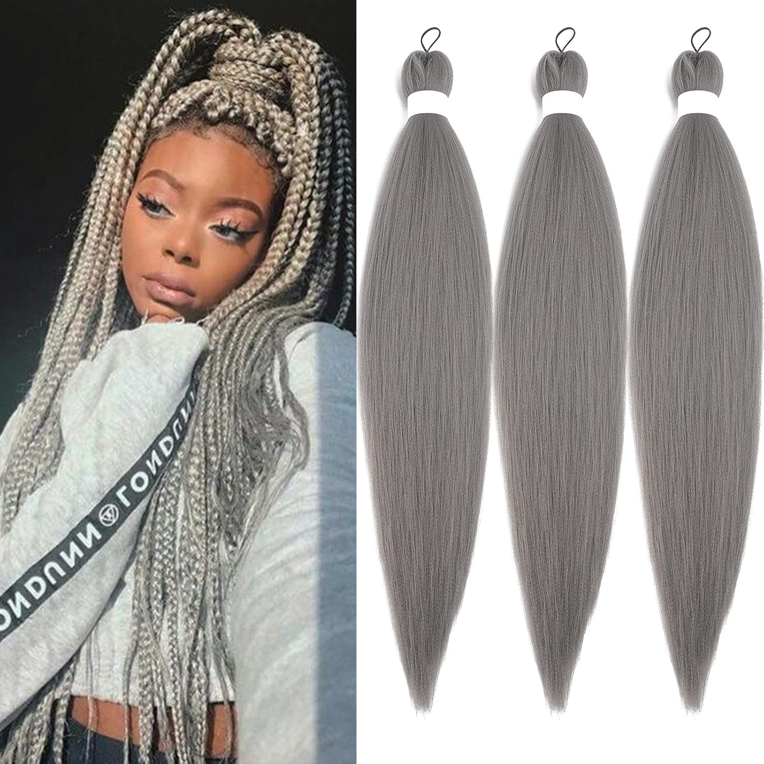 Amazon.com : Grey Braiding Hair Pre Stretched Synthetic Hair for ...