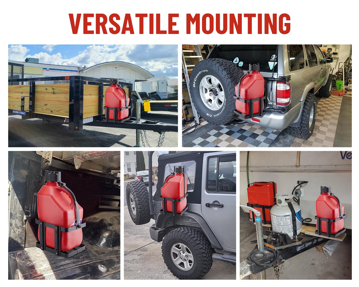 SPARKWHIZ Fuel Jug 5 Gallon Liquid Container Holder Mount, Gas Can 5 ...