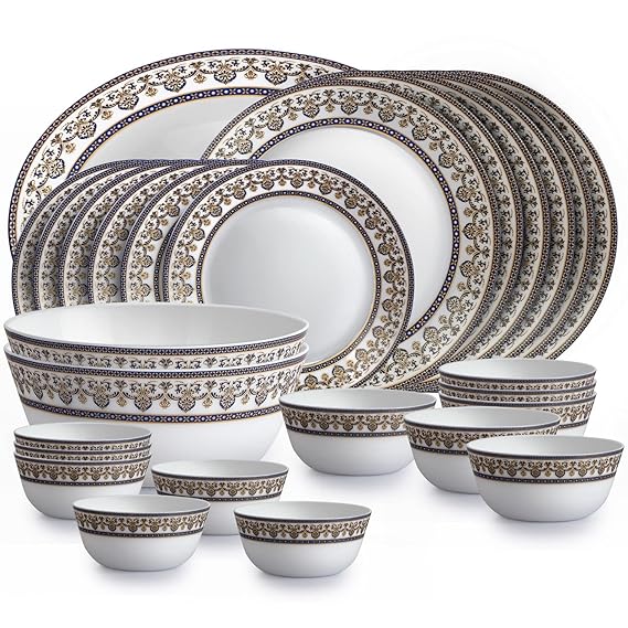 Cello Amitabh Bachchan Opalware Solitaire Series Blu Dinner Set, 33Pcs ...