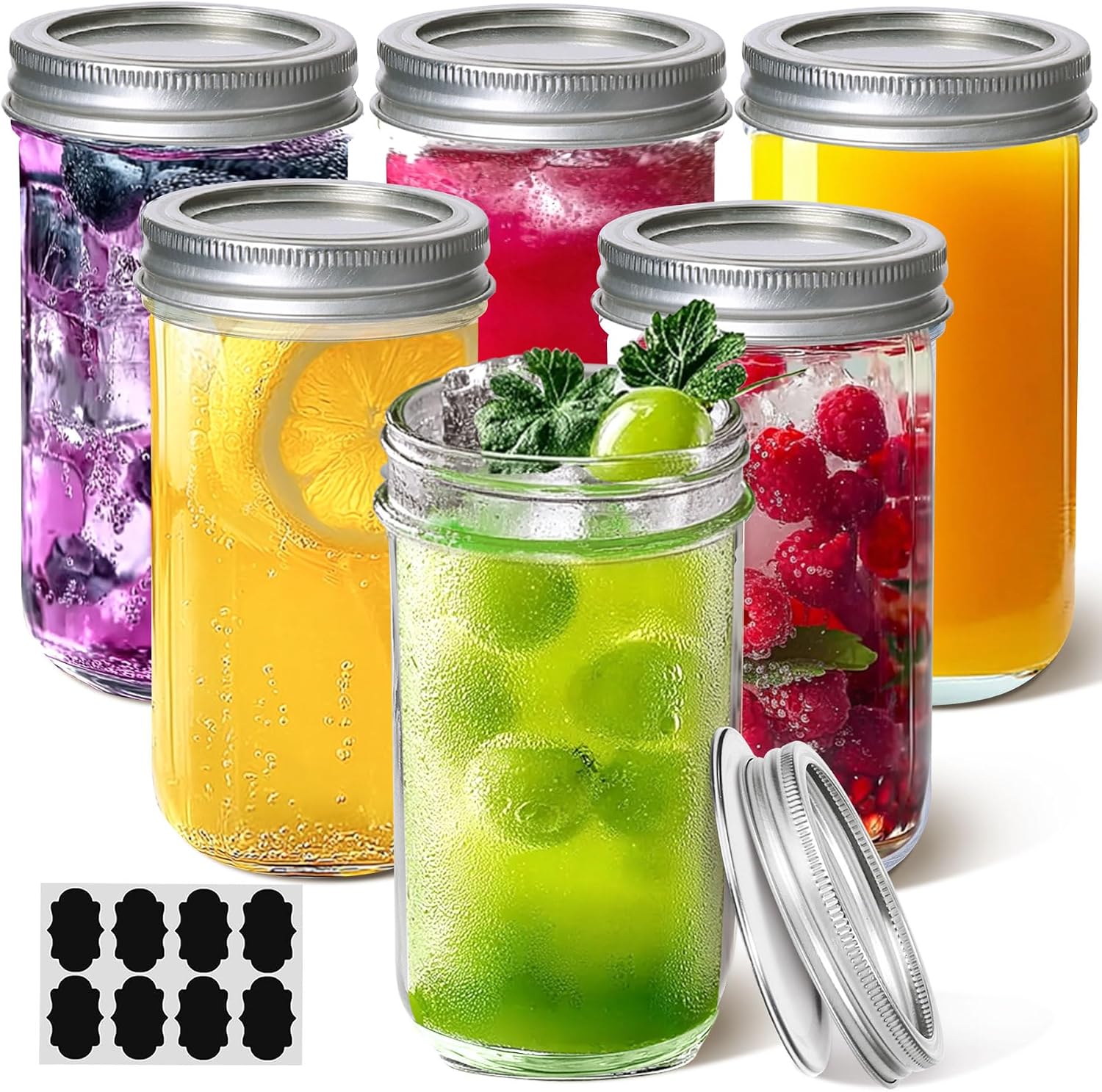 Amazon.com: ComSaf 12 oz Mason Jars with Lids 6 Pcs, Canning Jars with ...
