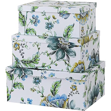 Soul & Lane Breezy Bloom Floral Storage Boxes with Lid - Set of 3: Home ...
