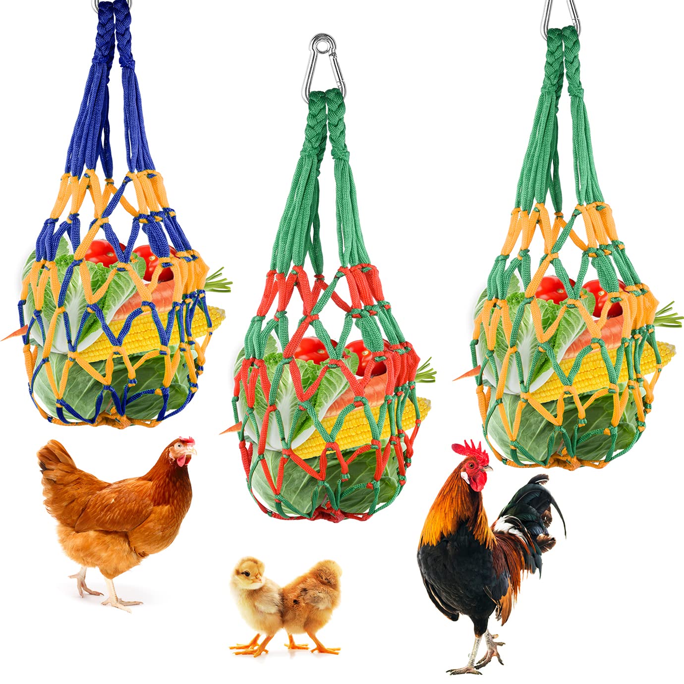 QINLECTRI Pack of 3 Chicken Vegetable Bag Chicken Vegetable Feeder ...