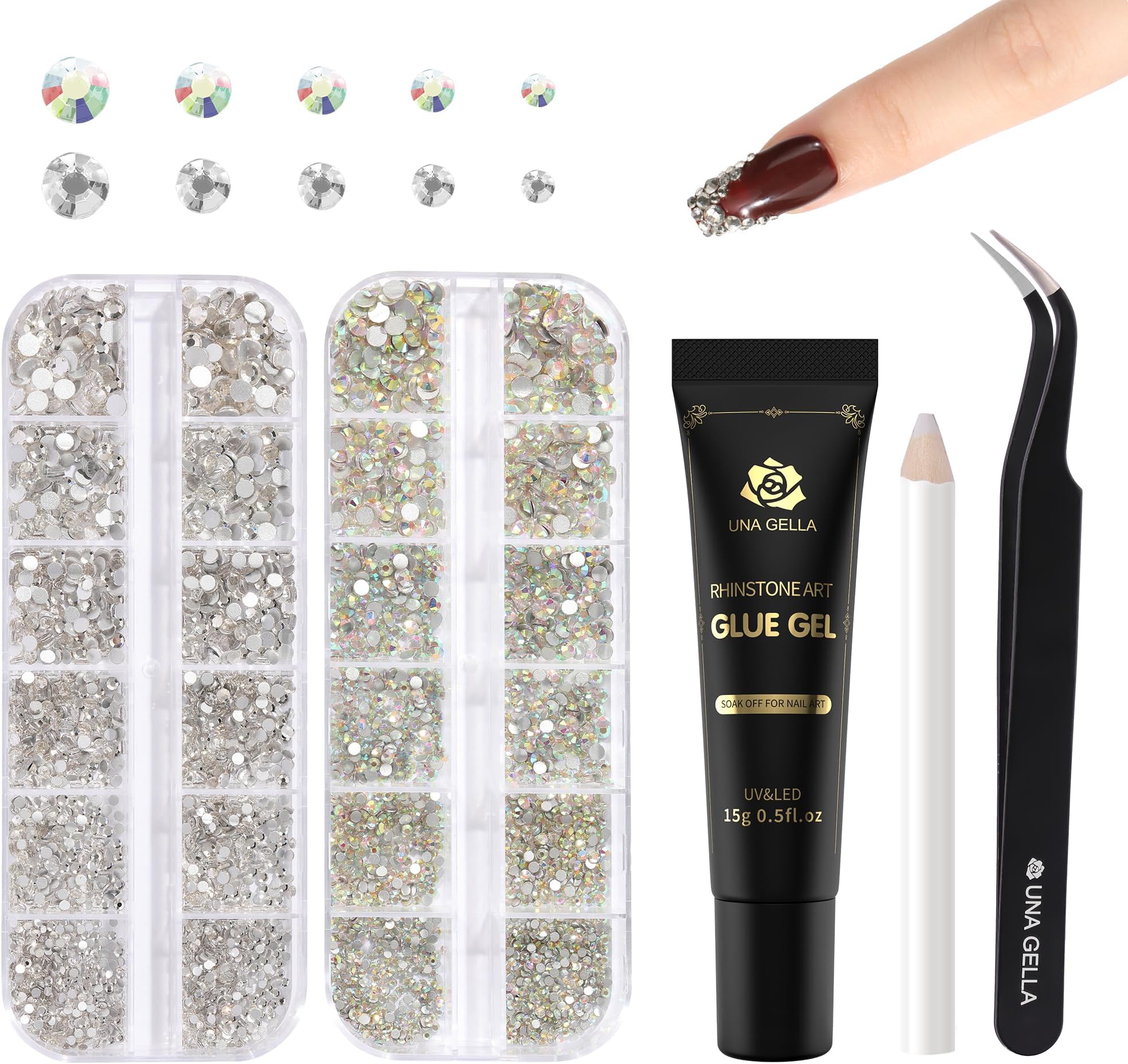 Amazon.com: UNA GELLA Nail Art Rhinestone Glue Gel& 2000+Pcs Flatback ...