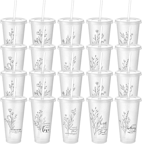 Amazon.com | Singhoow 20 Pcs Plastic Christian Tumbler 24oz Bible Verse ...