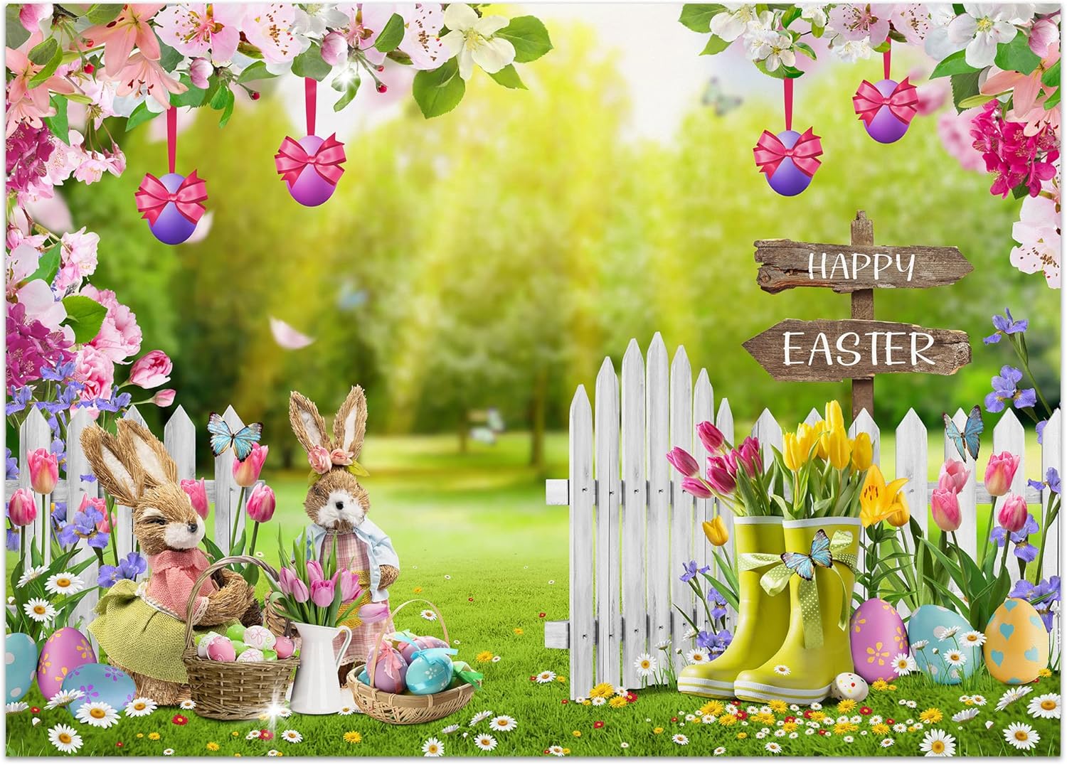 Amazon.com : Easter Backdrop, Easter Bunny Photo Backdrops for ...