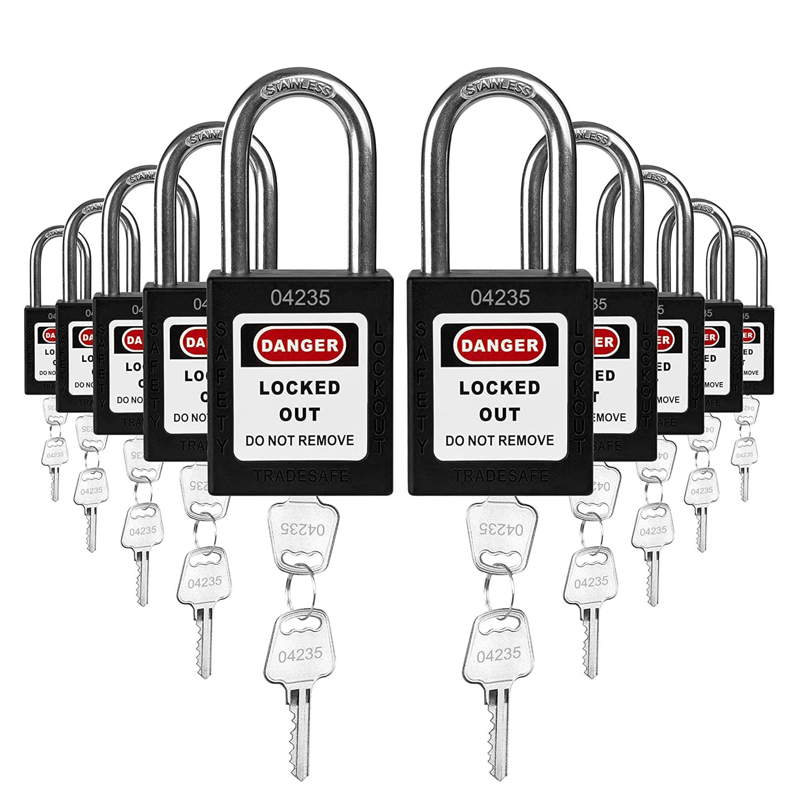 TRADESAFE Lockout Tagout Locks Set - 10 Black Keyed Alike Padlocks, 2 ...