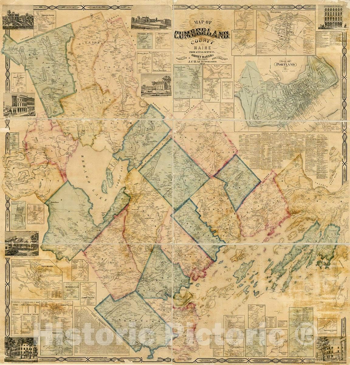 Amazon.com: Historic 1857 Wall Map - Map of Cumberland County, Maine ...