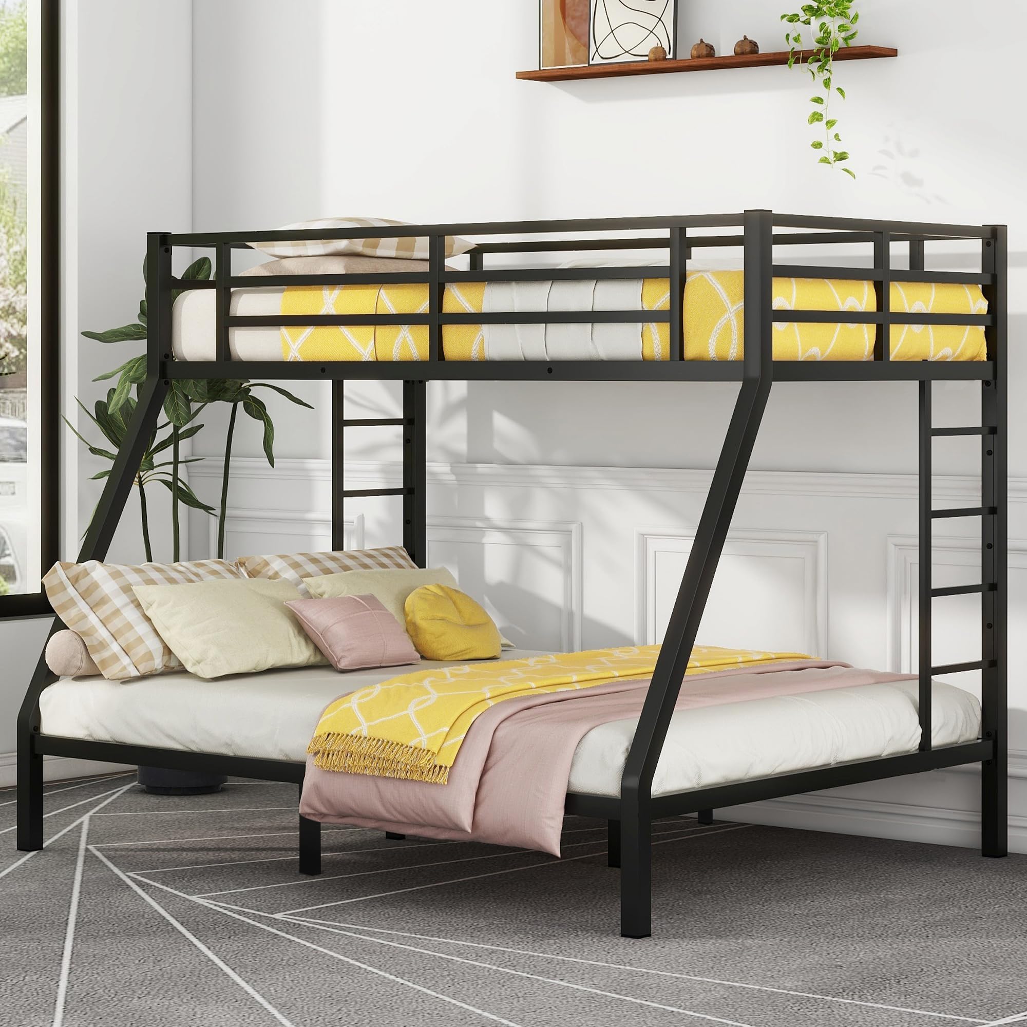 Amazon.com: ATY Metal Twin XL Over Queen Bunk Bed with Ladder and ...