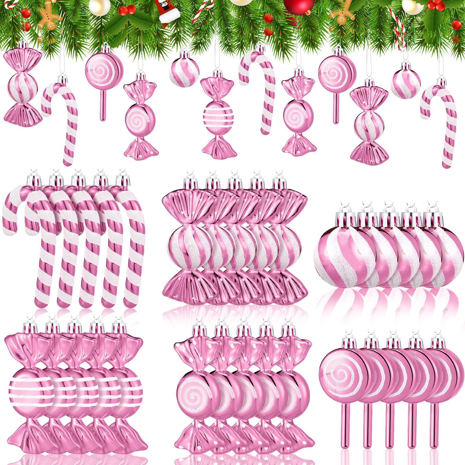 Amazon.com: Sliner 48 Pcs Christmas Candy Peppermint Ornament Set ...