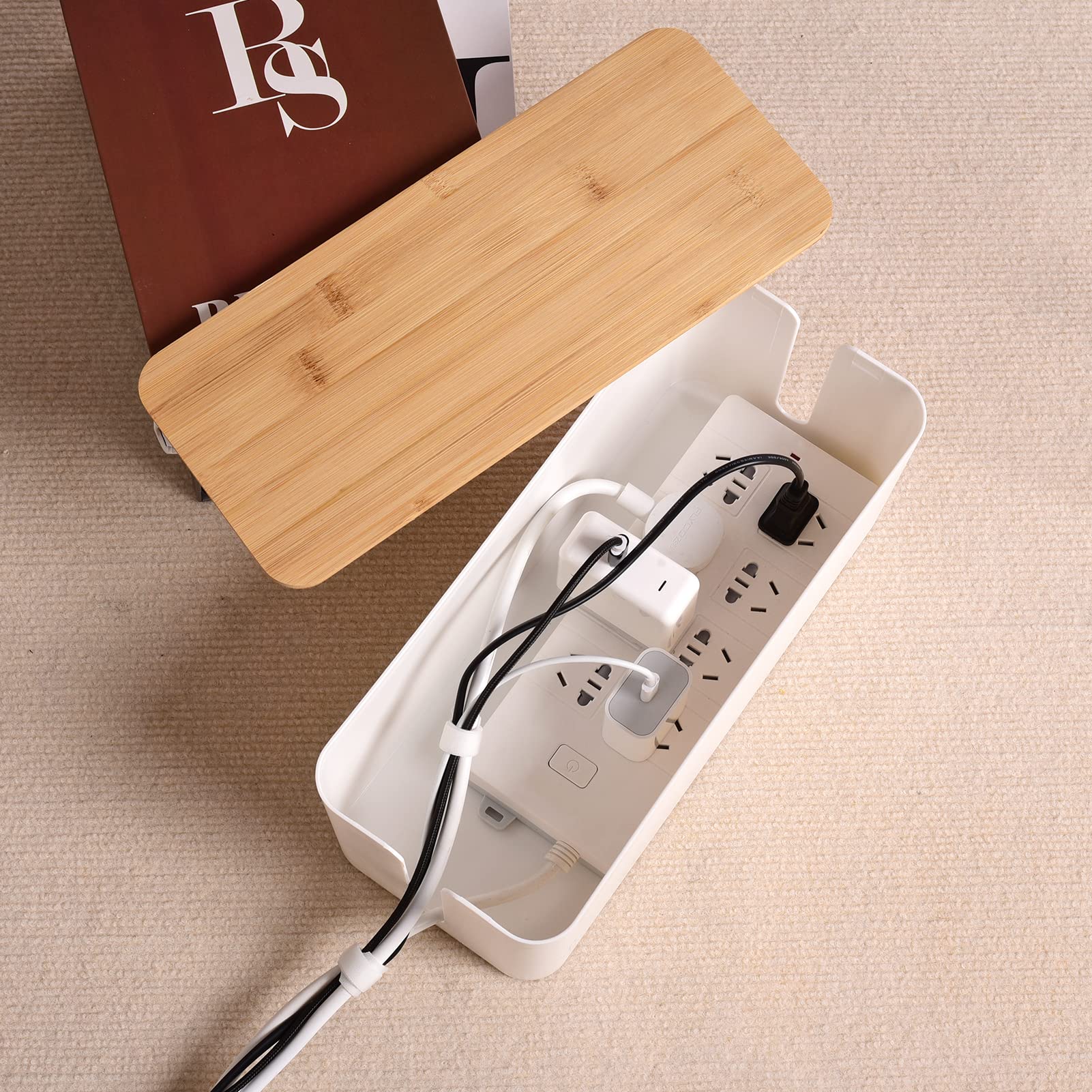 Cable Management Box - Wooden Style Cord Organizer Box to Hide Wires ...