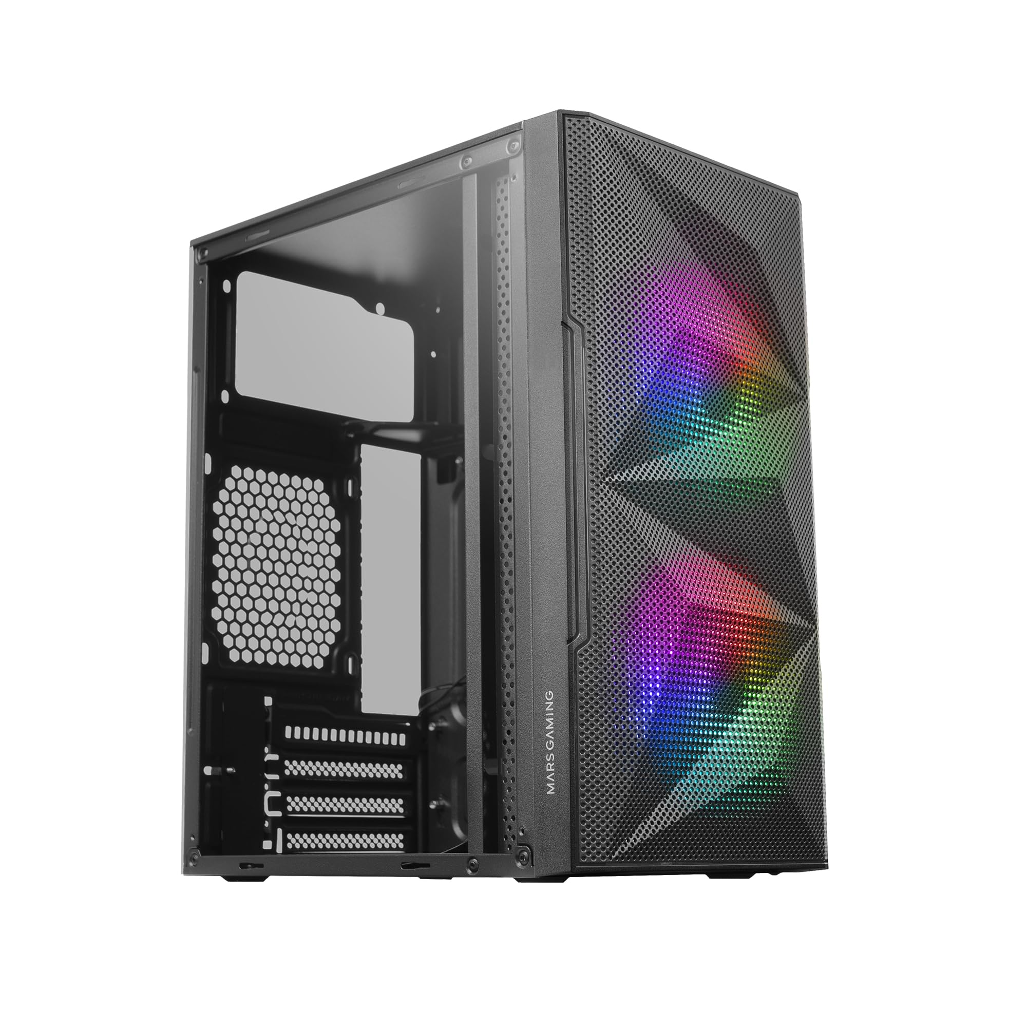 MARSGAMING MCX, ATX PC Gaming Case, Tempered Glass, RGB DUAL Fan, White ...