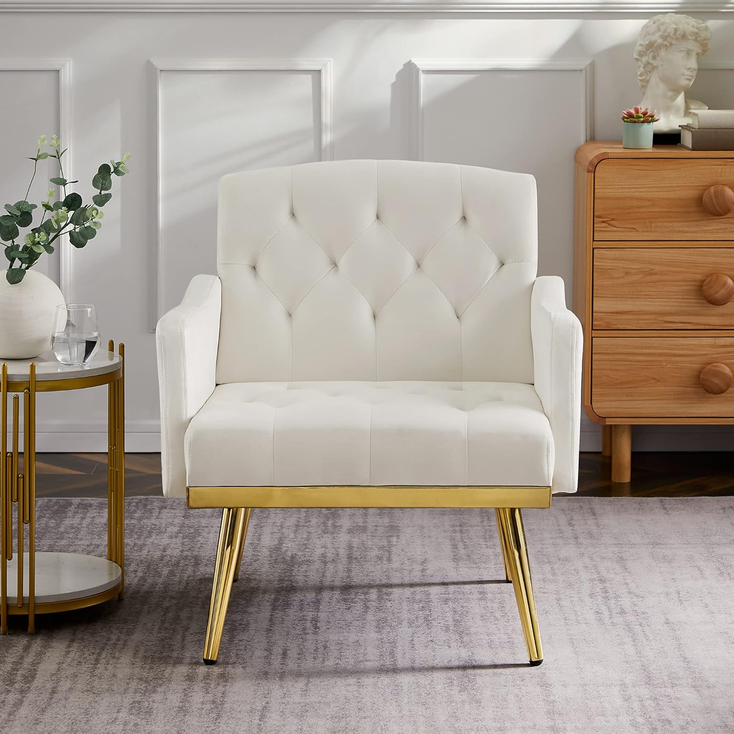 Amazon.com: Lierpit Velvet Accent Chair with Gold Metal Legs and Solid ...