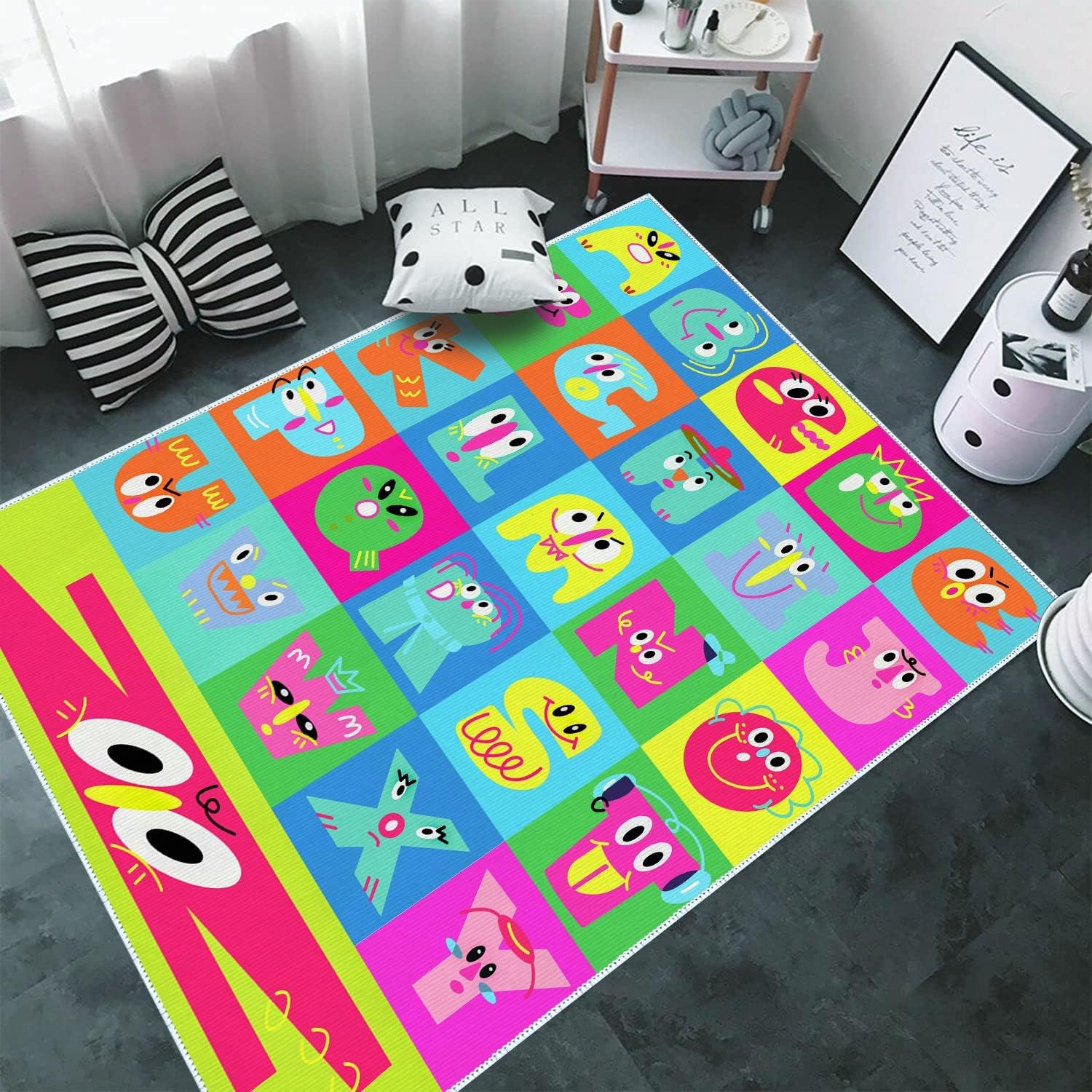 Amazon.com: Blue-Cartoon Cute Alphabet Kids Rug- Non-Slip Kids Rug ABC ...