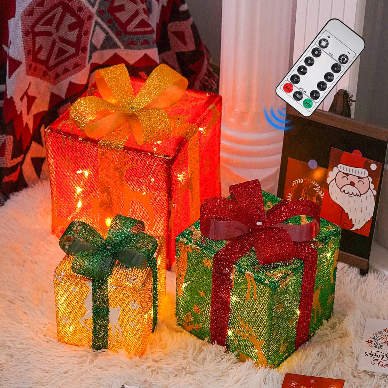 Amazon.com: Set of 3 Christmas Lighted Gift Boxes with Remote Control ...