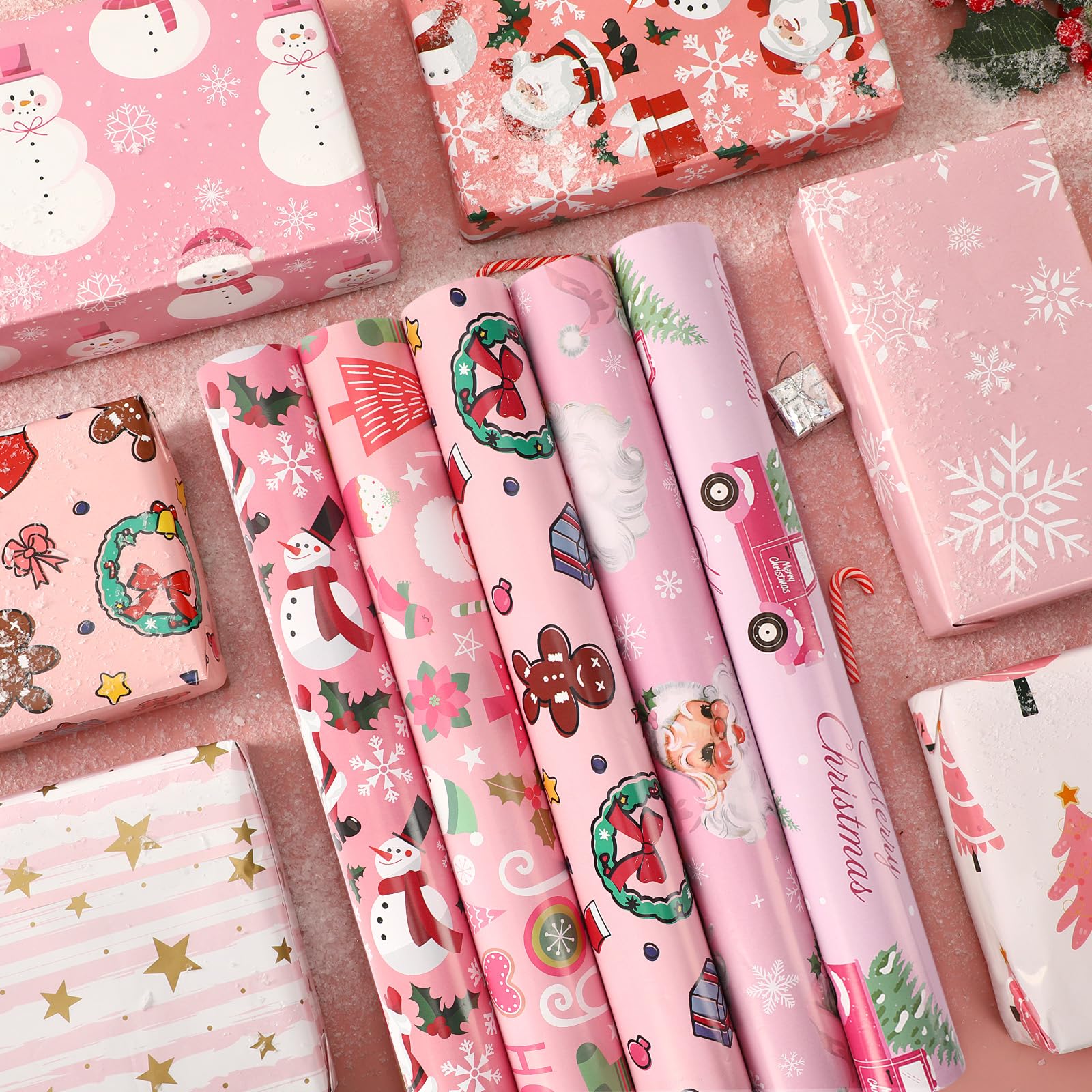 Amazon.com: AUGSUN 12 Sheet Pink Christmas Wrapping Paper for Girls ...