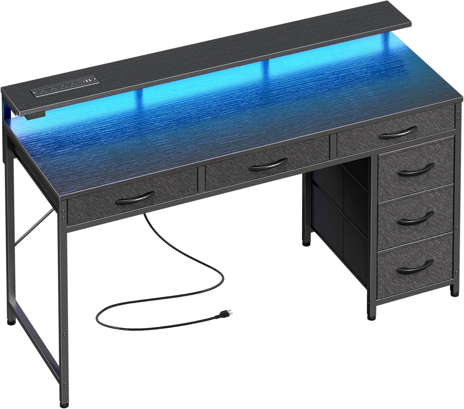 Amazon.com: SEDETA Computer Desk with 5 Drawer, Power Outlet & Led ...