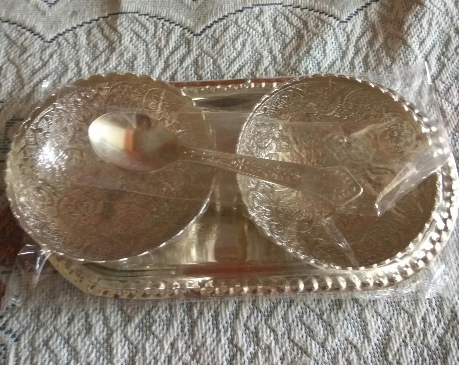 JAIPUR ACE Round German Silver Plated Bowl with Tray Set Includes -1 ...