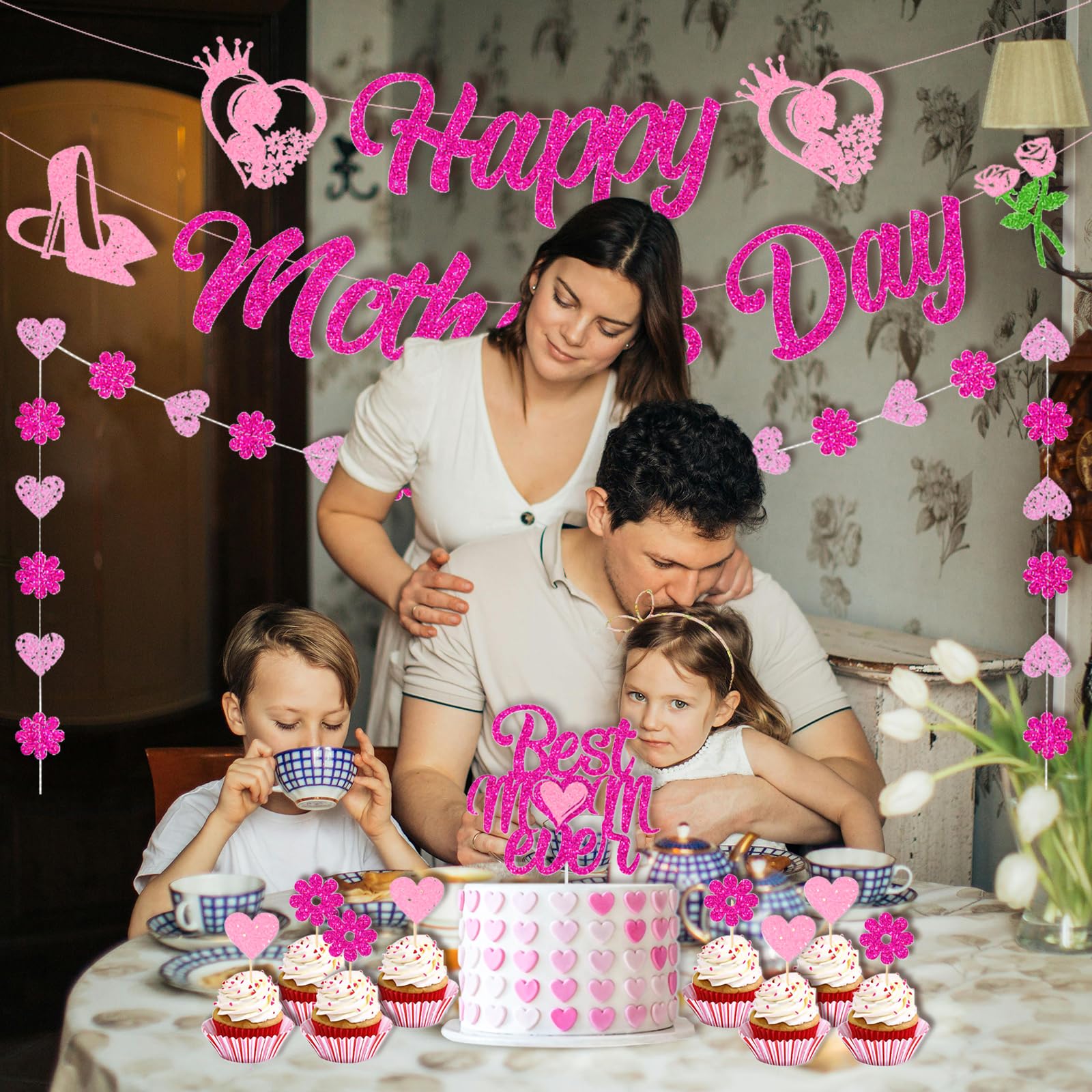Snapklik.com : Happy Mothers Day Decorations Set Of 4, Pink Glitter ...