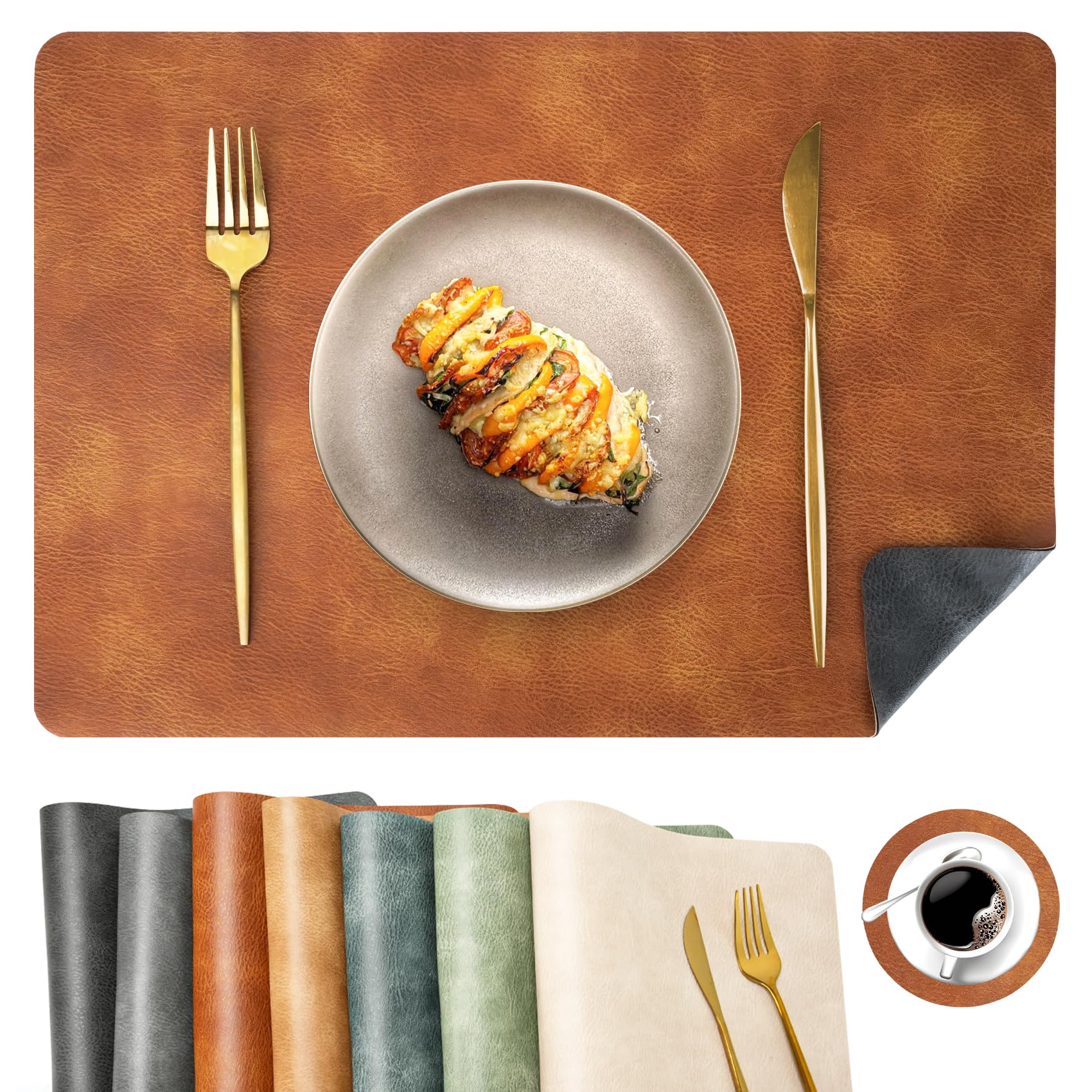 Amazon.com: Pixieora Faux Leather Placemats and Coasters Set of 4 ...