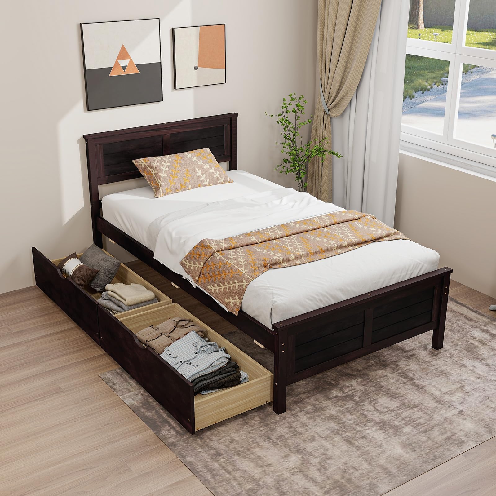 Amazon.com: Grain Wood Furniture Shaker Solid Wood Panel Platform Bed ...