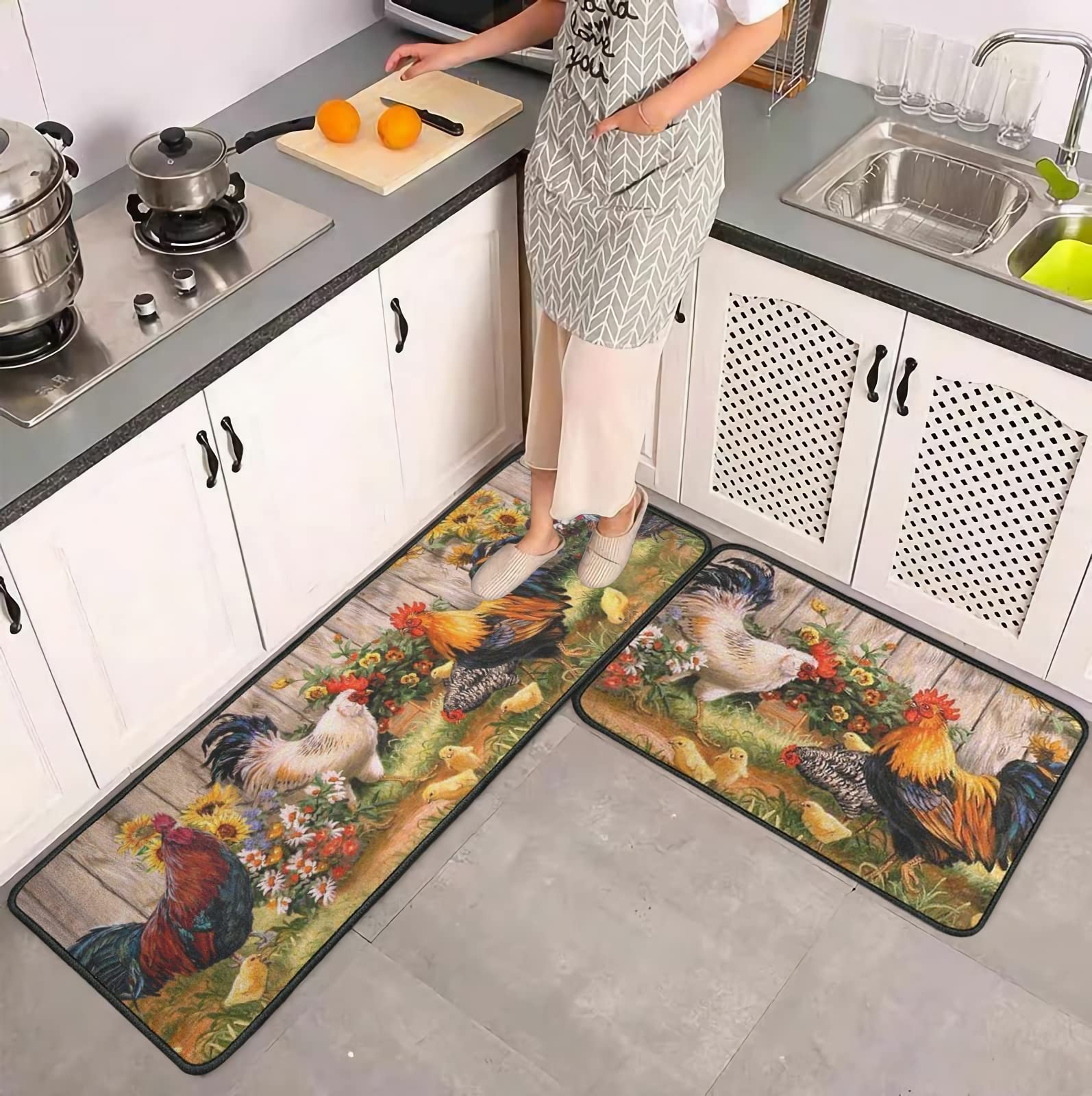 Ghroiep Rooster Theme Kitchen Rug 2 Piece Set, Farmhouse Decor Kitchen ...