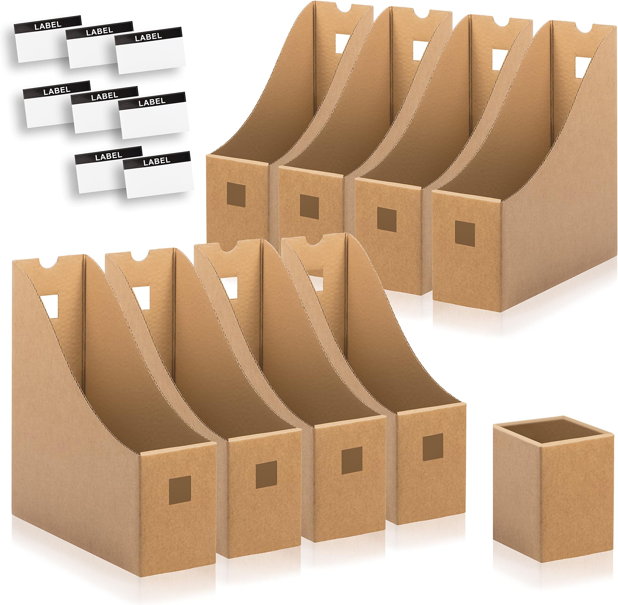 Magazine File Holder Pack of 8 with Labels & 1 Pen Holder - Premium ...