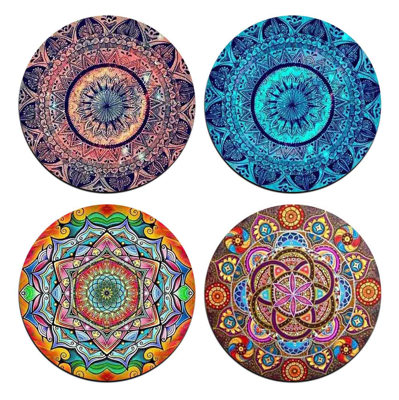 Amazon.com: Mandala Pattern Round Coaster Set - Made of Recycled Rubber ...