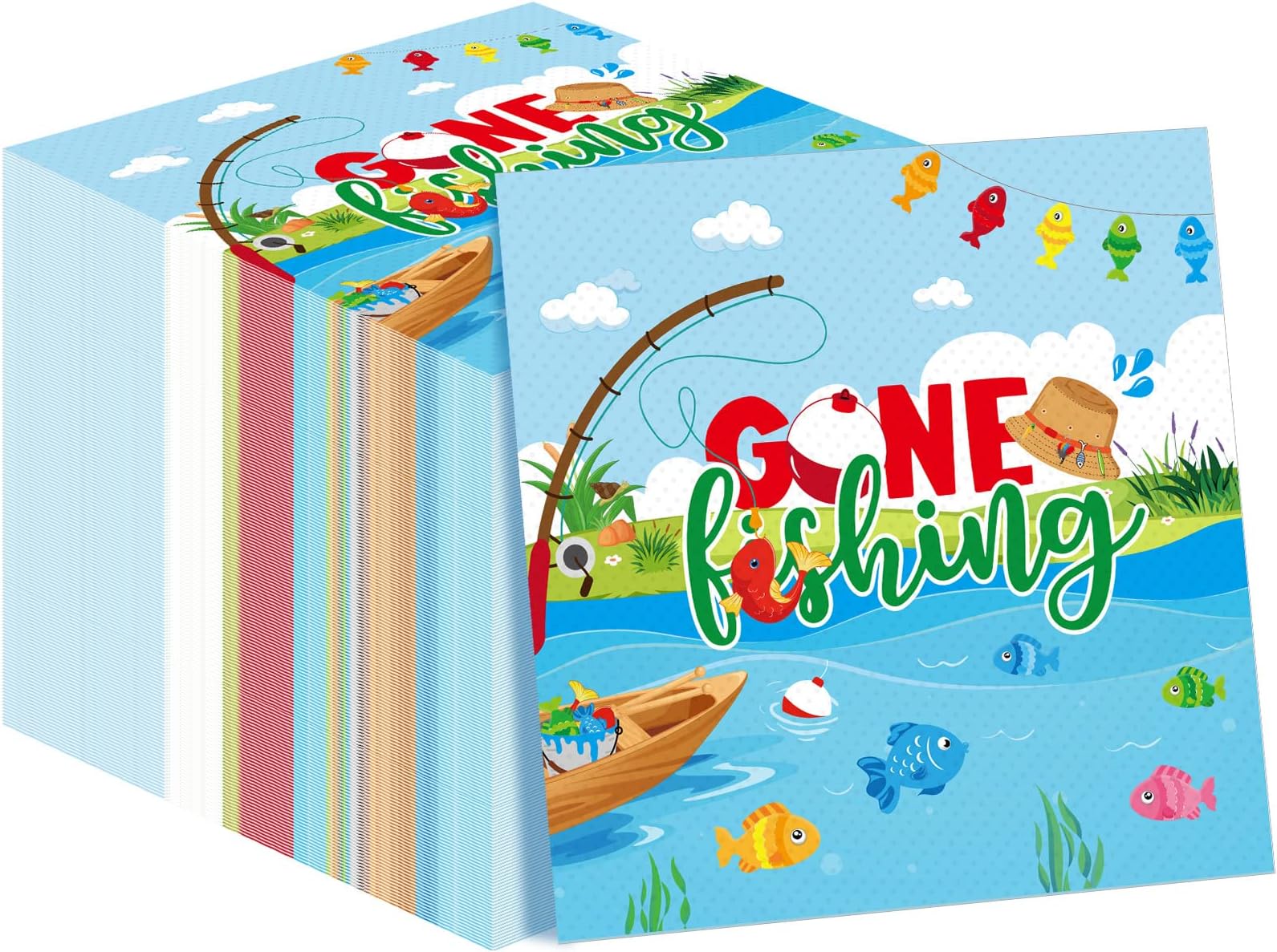 Amazon.com: Ireer 100 Pcs Gone Fishing Paper Napkin Little Fisherman ...