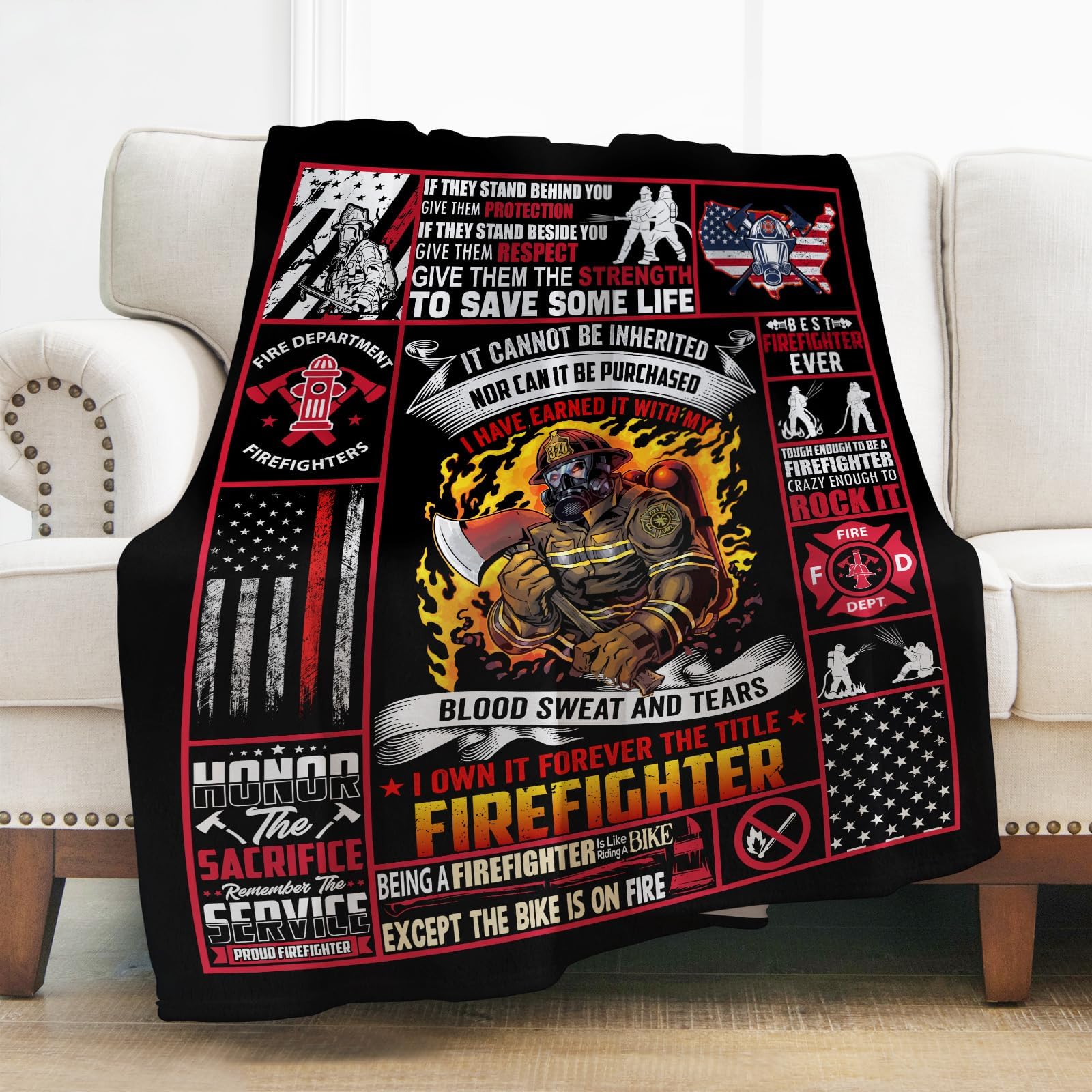 Amazon.com: Best Flags Fire Dept Throw Blanket, Large, Black Yellow Red ...