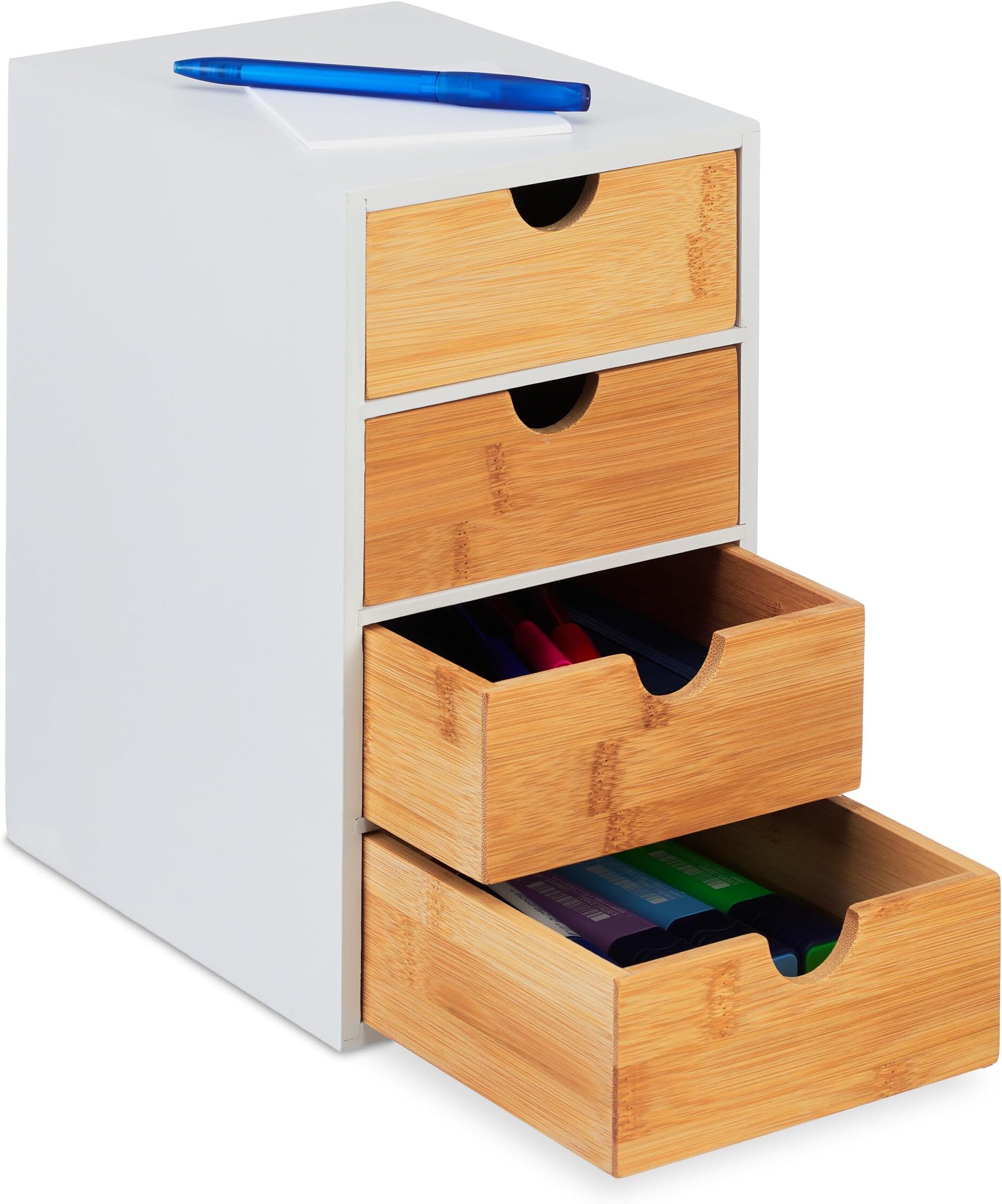 Relaxdays Schubladenbox, Bambus, 4 Schubladen, HxBxT: 27,5 x 16,5 x 21 ...